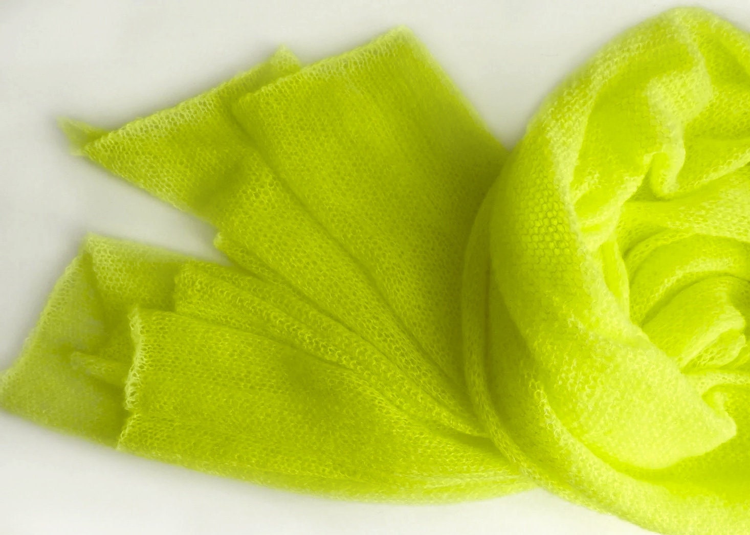 Knitted Kid-mohair Yellow Neon Scarf, Bright-yellow Wrap, Women's Lace ...