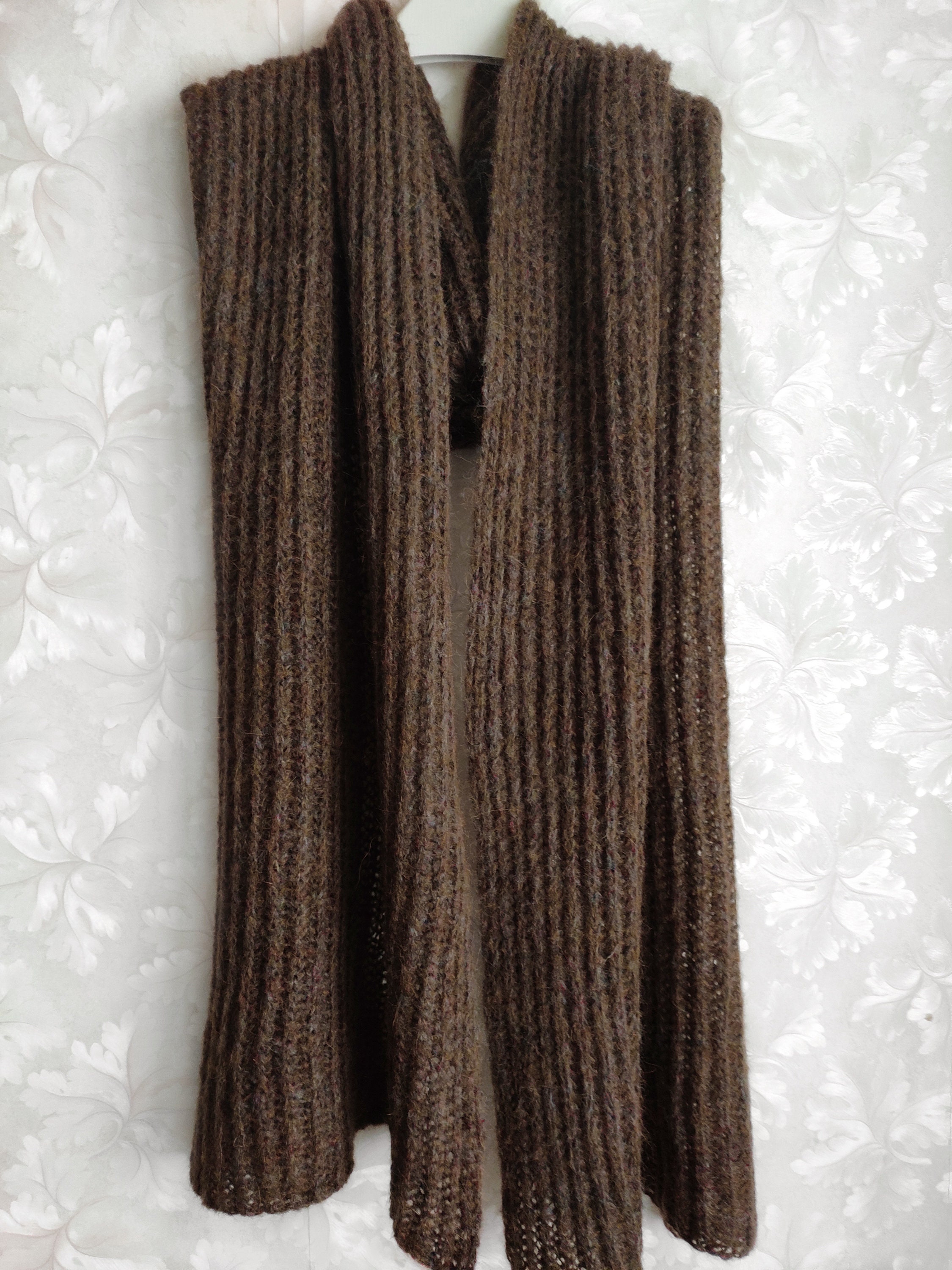 Knitted Mohair Dark-brown Scarf, Brown Mohair Wrap, Women's Scarf ...