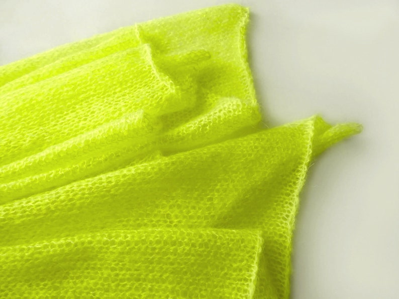 Knitted Kid-mohair Yellow Neon Scarf, Bright-yellow Wrap, Women's Lace ...