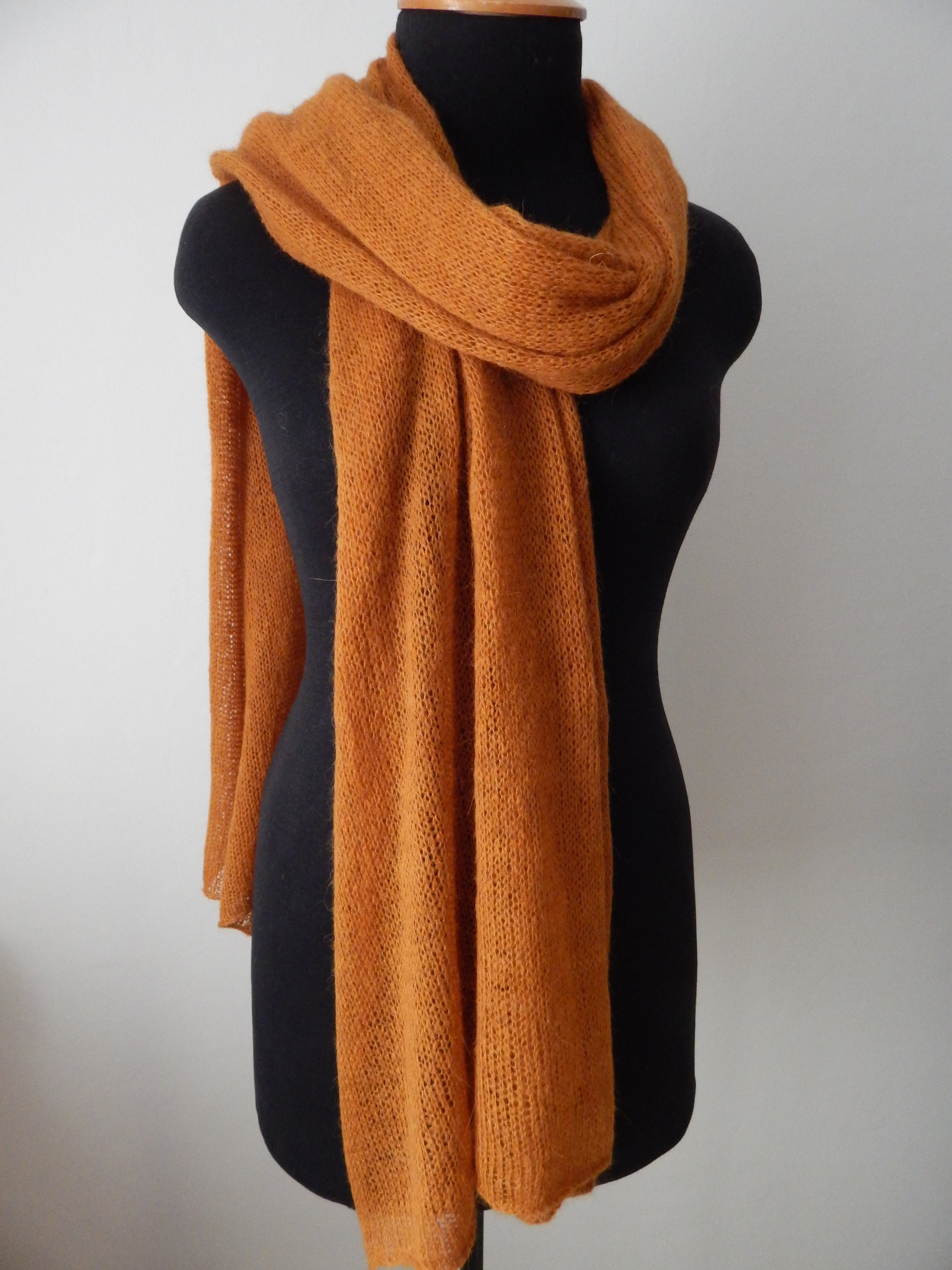 Knitted alpaca pumpkin scarf orange merino scarf women's | Etsy