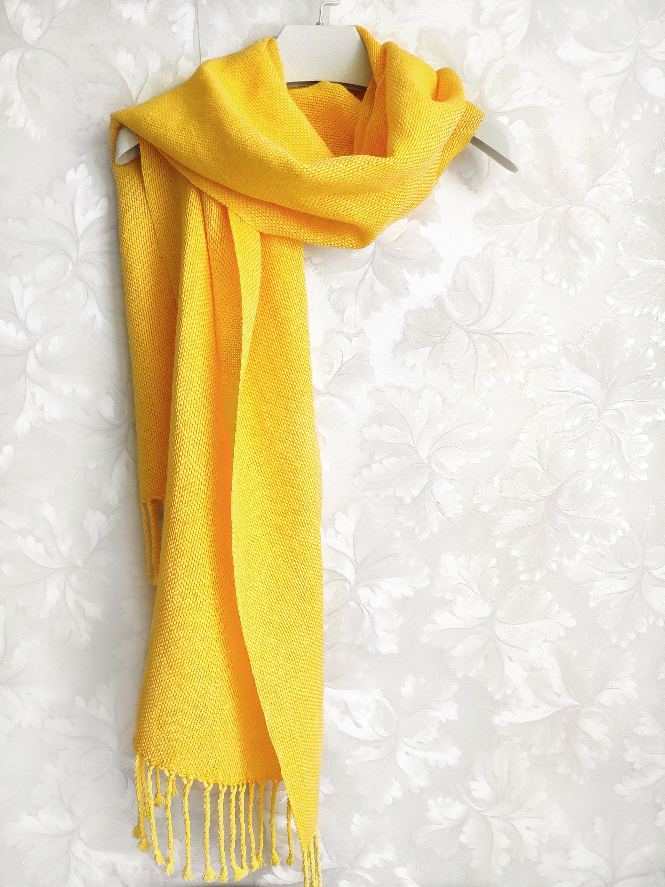 Handwoven Linen Bright-yellow Scarf, Handwoven Linen Wrap, Yellow ...