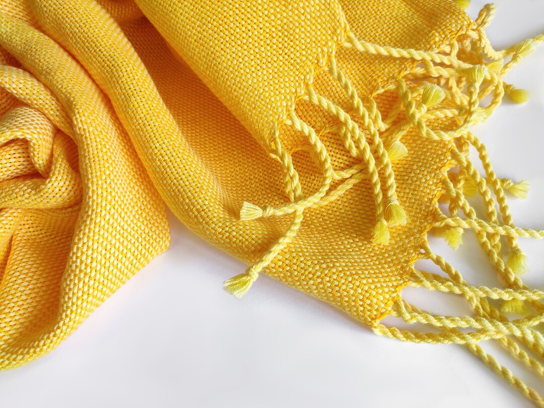 Handwoven Linen Bright-yellow Scarf, Handwoven Linen Wrap, Yellow ...