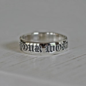 Personalized Oxidized Silver Word Ring: Old English Style - Etsy