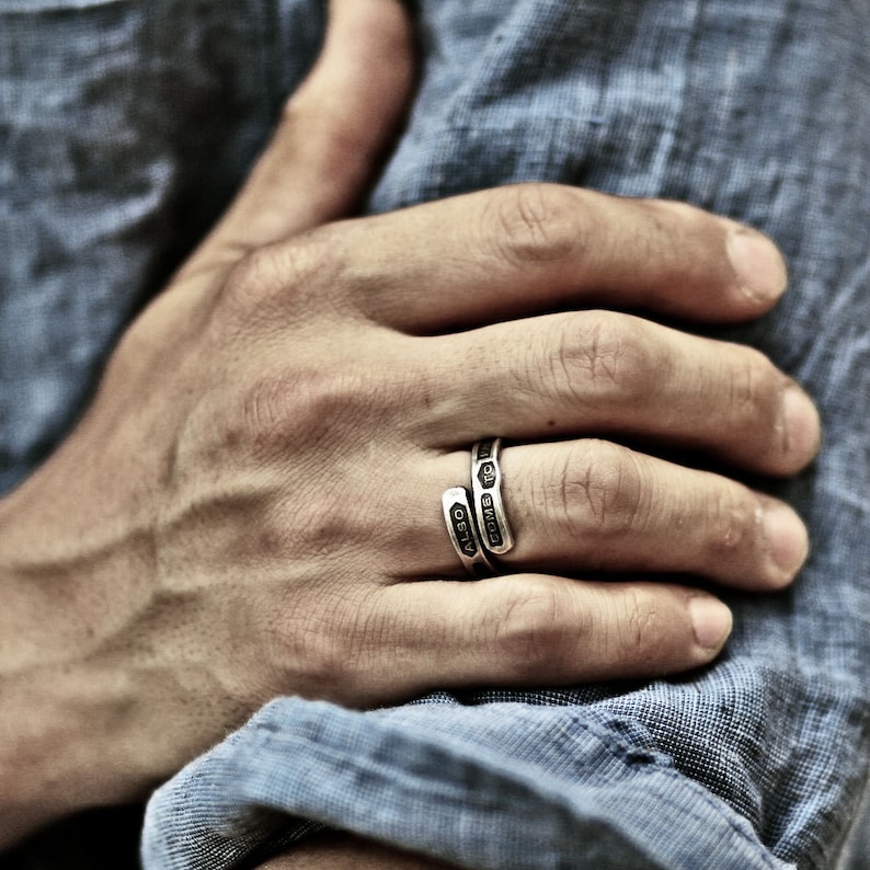 Word Ring Hand Stamped Ring Silver Ring Message Ring - Etsy