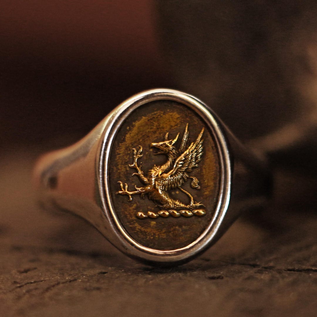 Highly Detailed Griffin Crest Ring, Semi Polished Signet Ring - Etsy
