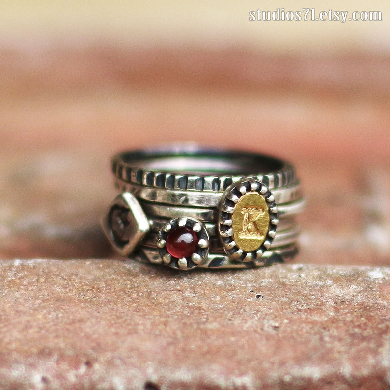 Stacking Ring Initial Ring Thin Silver Ring Name Ring Word - Etsy