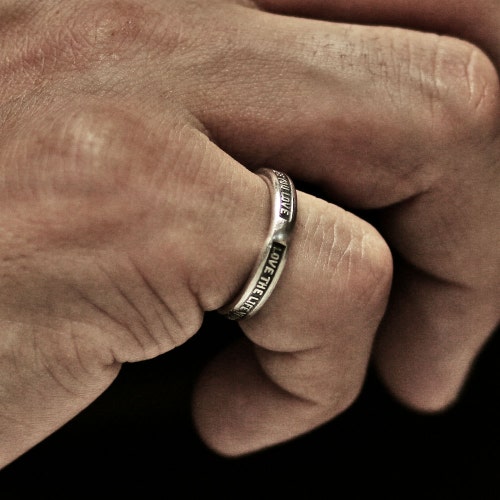 Word Ring Hand Stamped Ring Silver Ring Message Ring - Etsy