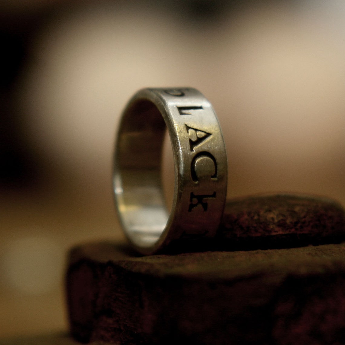 Word Ring Hand Stamped Personalized Ring Love Ring Quote - Etsy