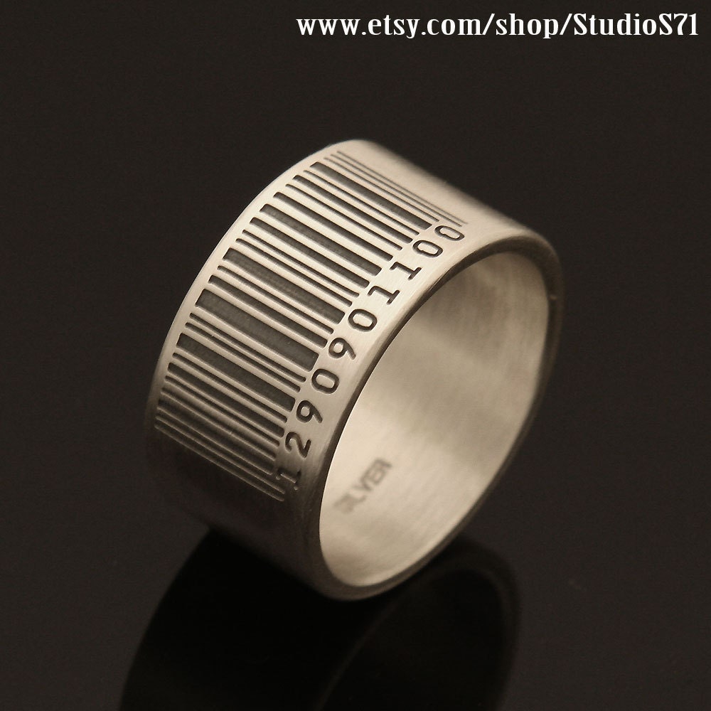 Personalized Engraved Barcode Ring - Oxidized Sterling Silver - Etsy