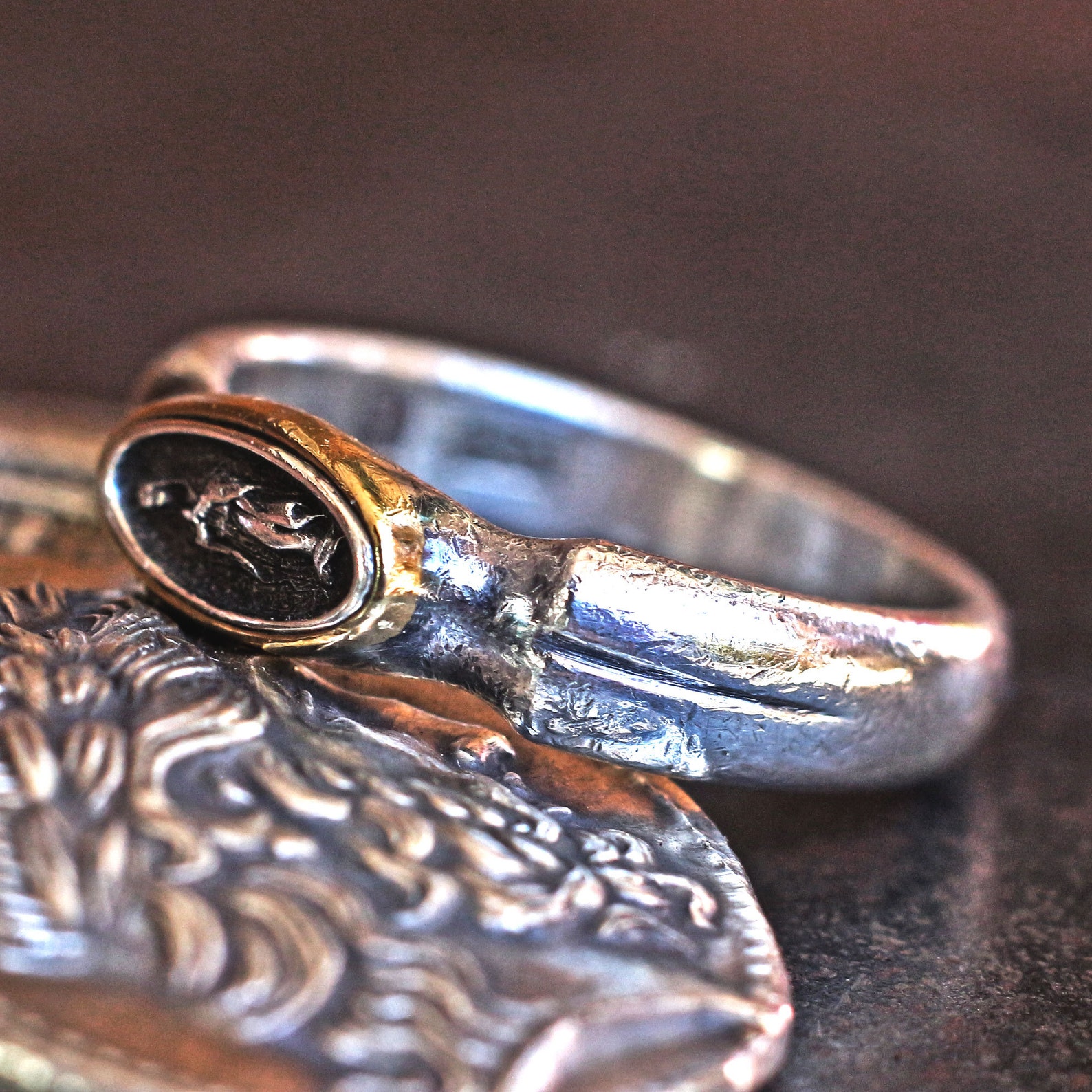 Vintage Ring Rustic Ring Carved Ring Saint Ring Signet - Etsy