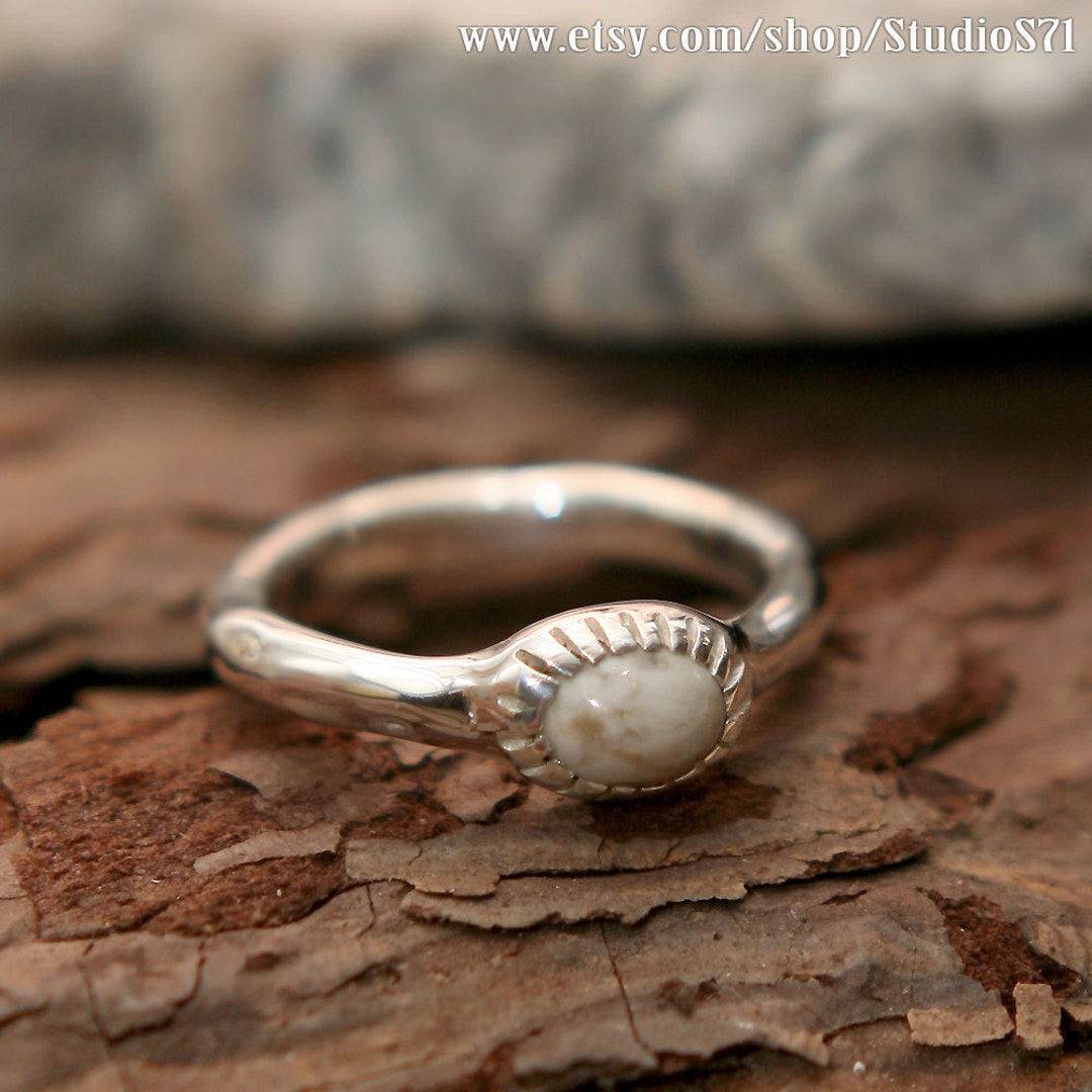 Sterling Silver Howlite Ring: Natural Stone, Simple Band - Etsy