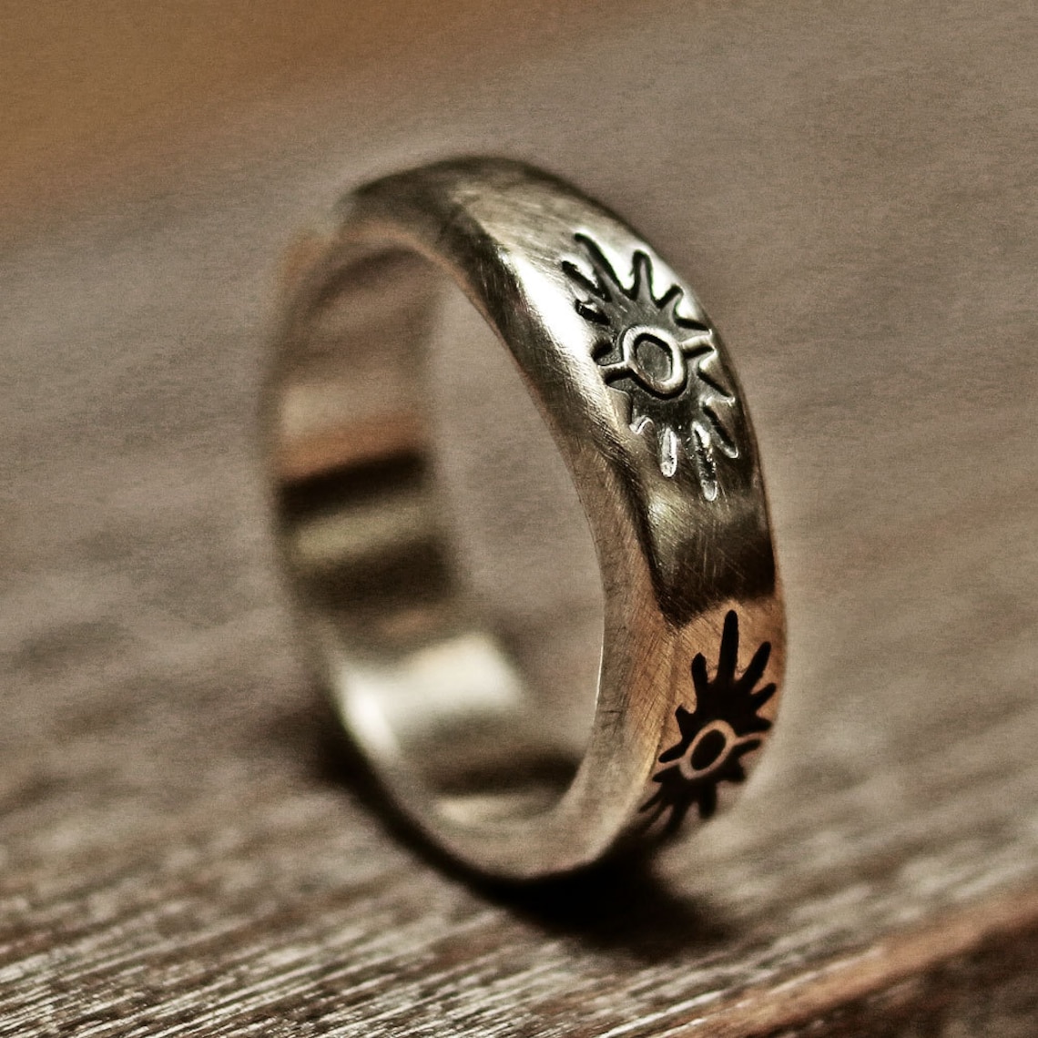 Hand Stamped Sun Pattern Oxidized Silver Ring - Etsy