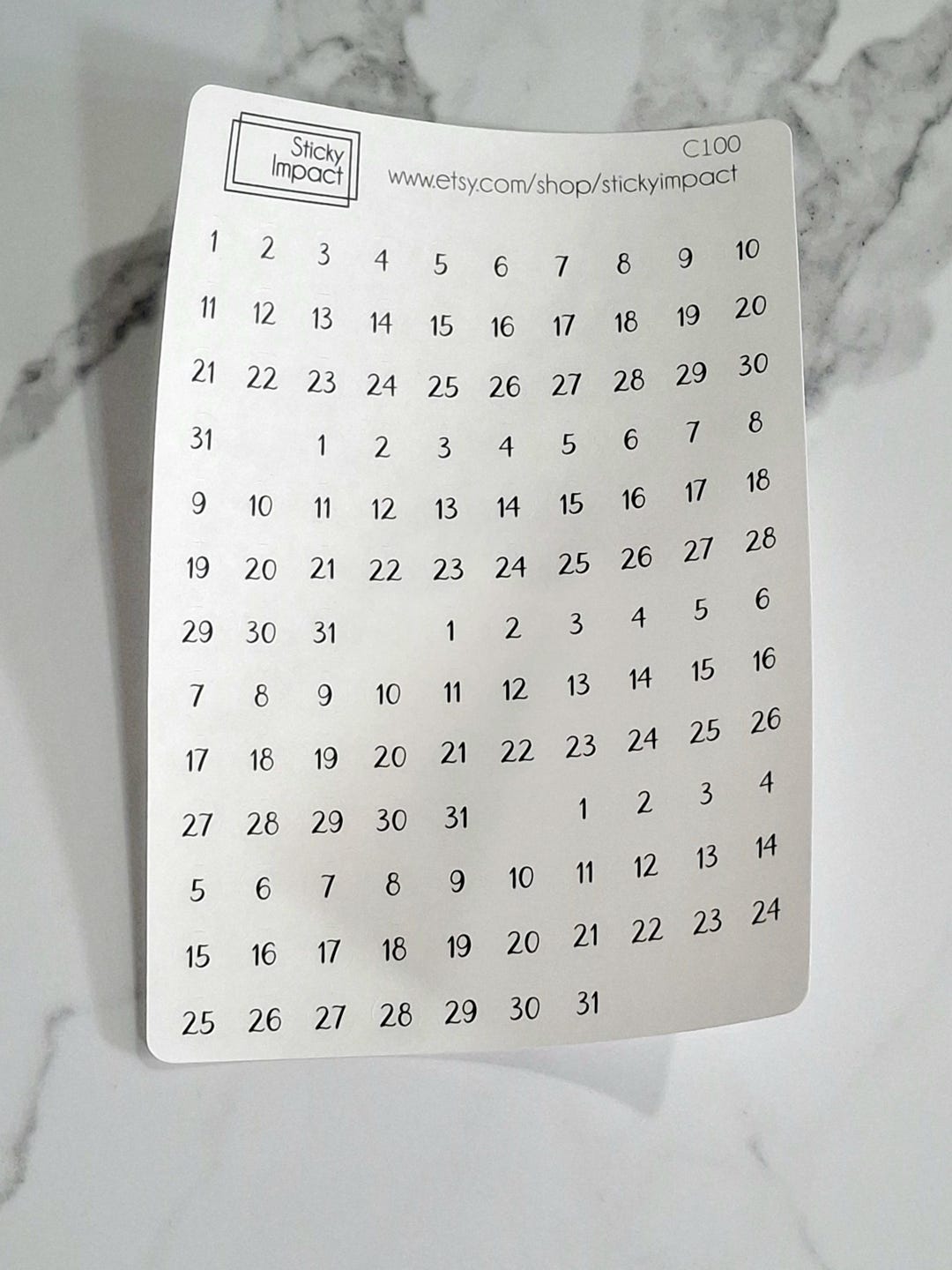 Single Sheet Foil Number Stickers: Mini Clear Calendar Stickers for ...