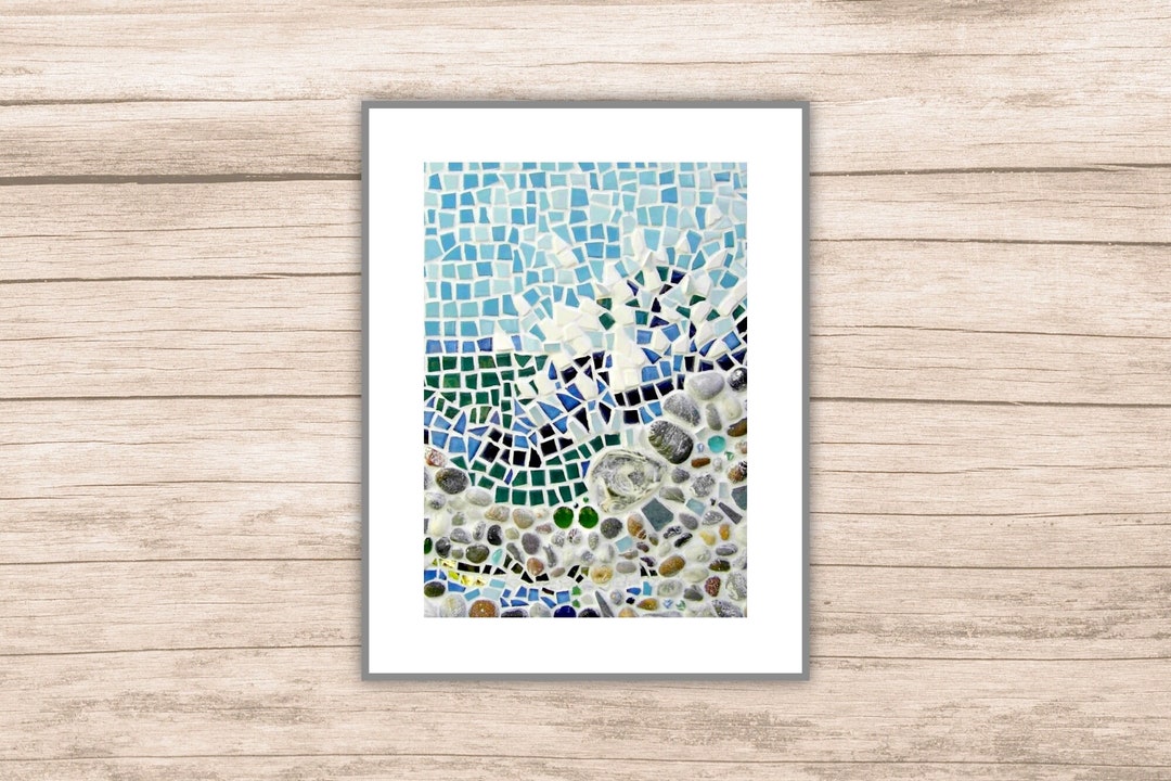 Abstract Surf Mosaic Art Print A4 Beach Wall Decor, Sea Splash Artwork ...