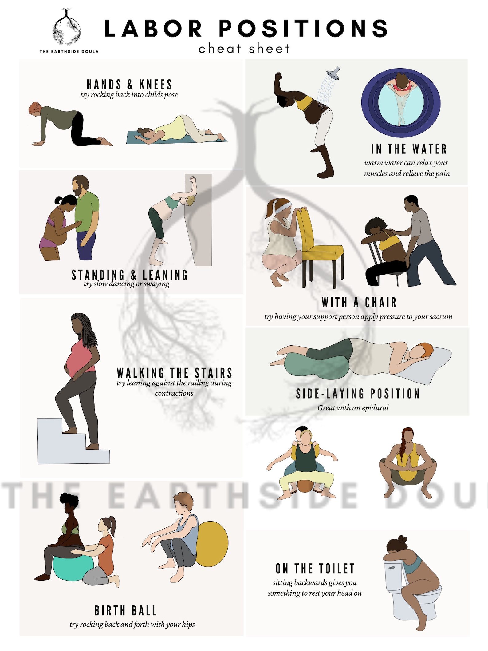 Labor Positions Infographic for Birth Workers *COMMERCIAL USE*- Doula ...