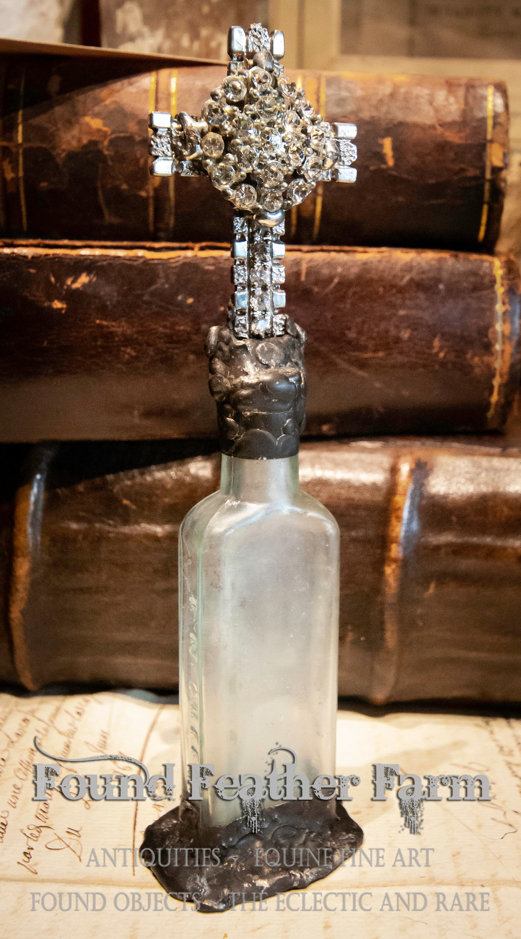 Handmade Glass Cross Bottle with a Circa 1872 Antique Milky Pale Mint ...