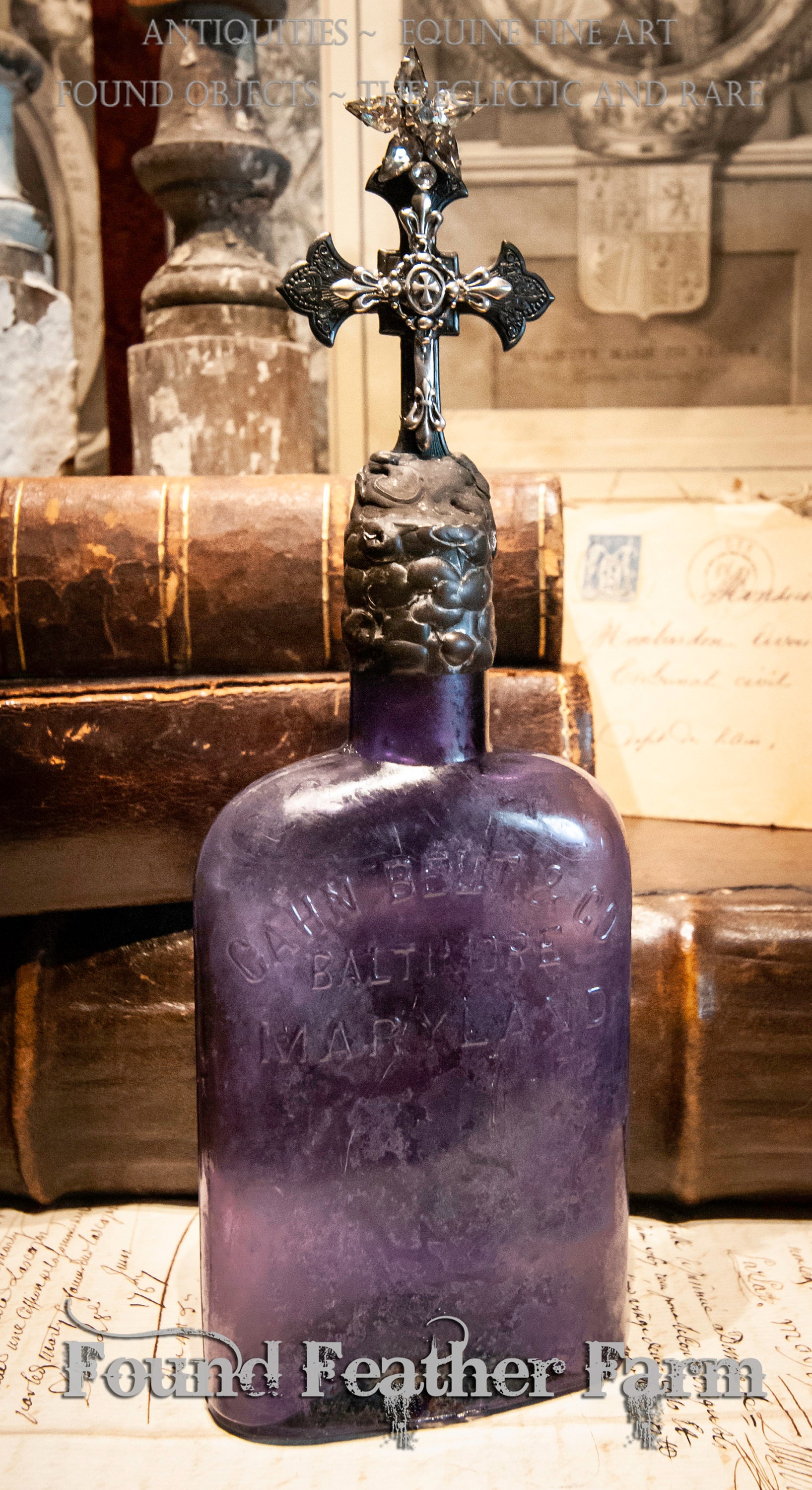 Handmade Glass Cross Bottle with an 1800's era Rare Amethyst Antique ...
