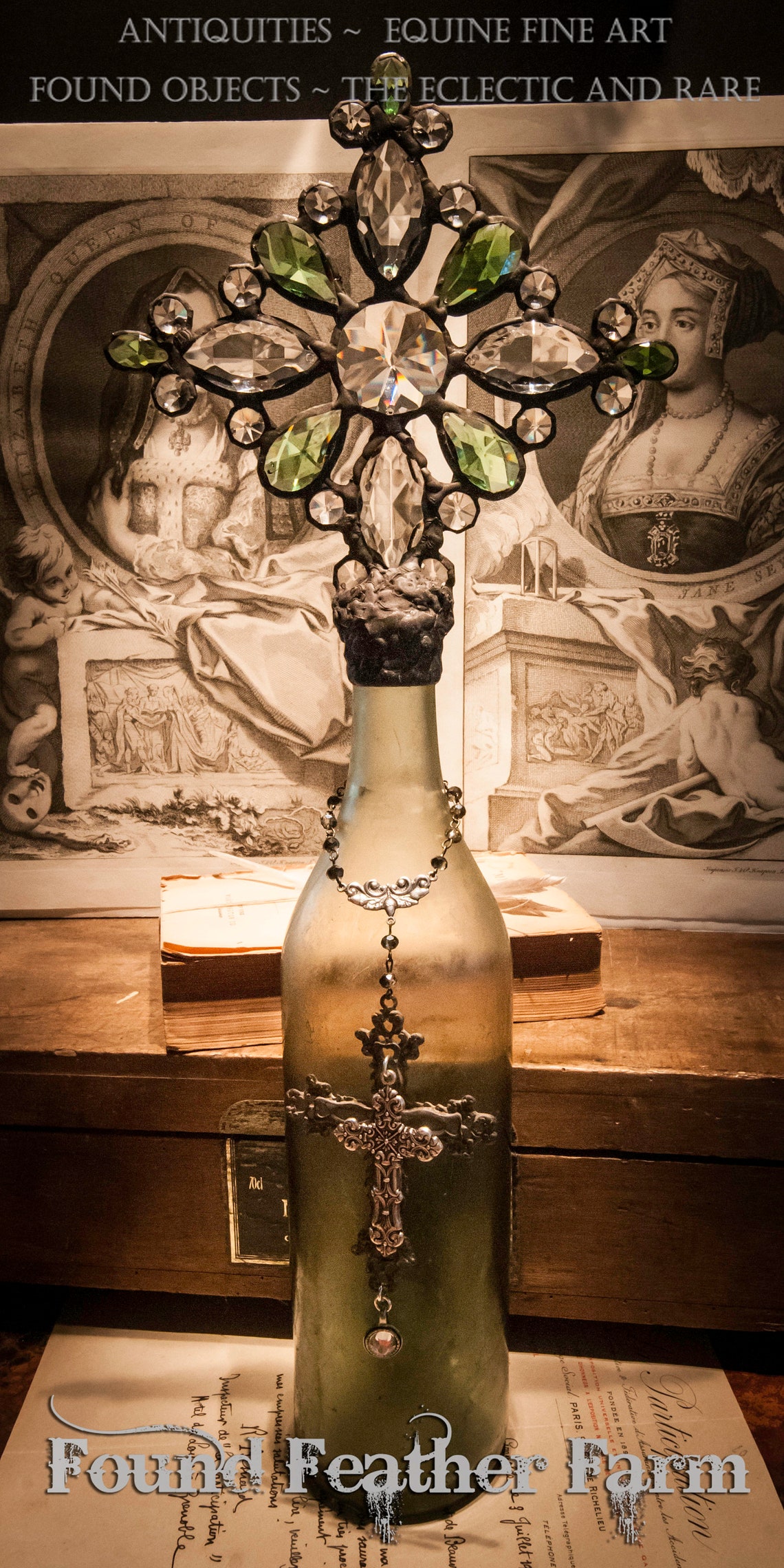 Handmade Cross Bottle With an Antique 1880 Grass Green Glass French ...
