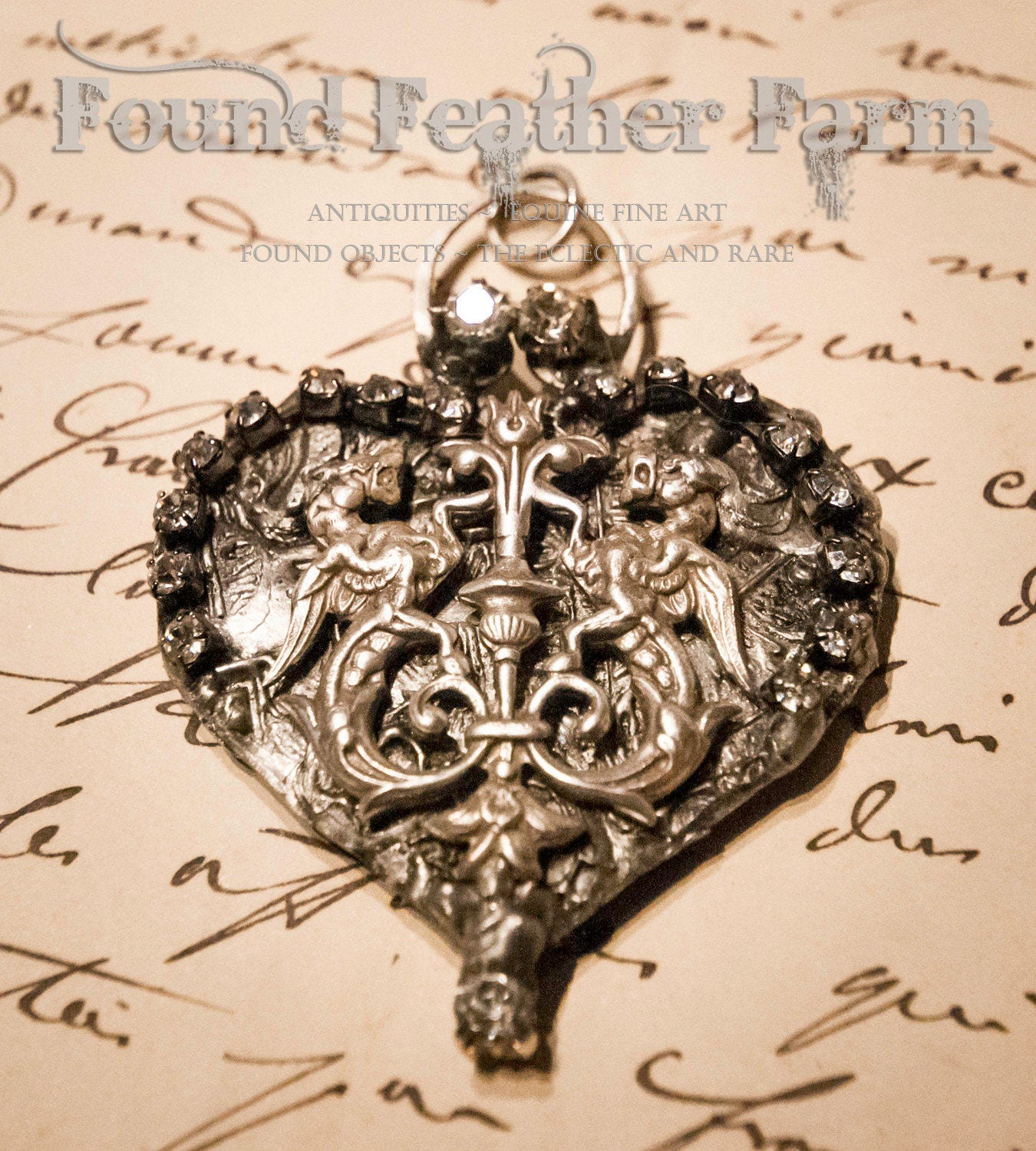 Handmade Embossed Heart Pendant with Vintage Jewels and Silver English ...