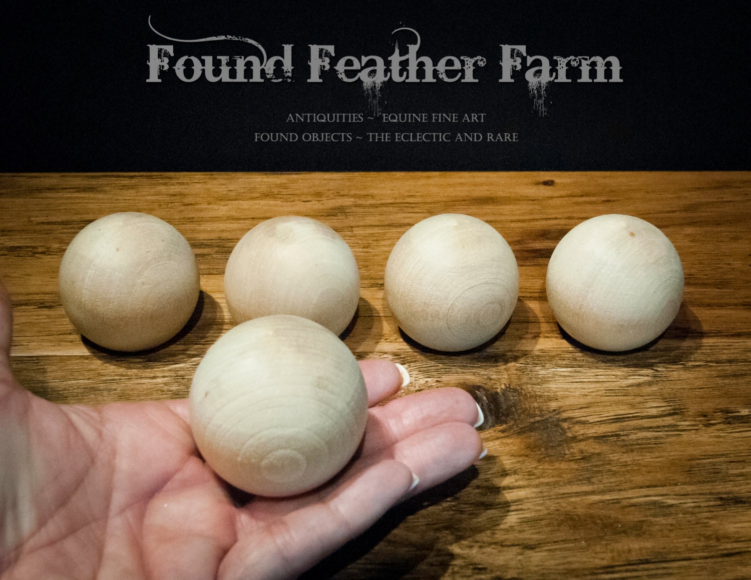 Set of Five Vintage Wooden Round Finials