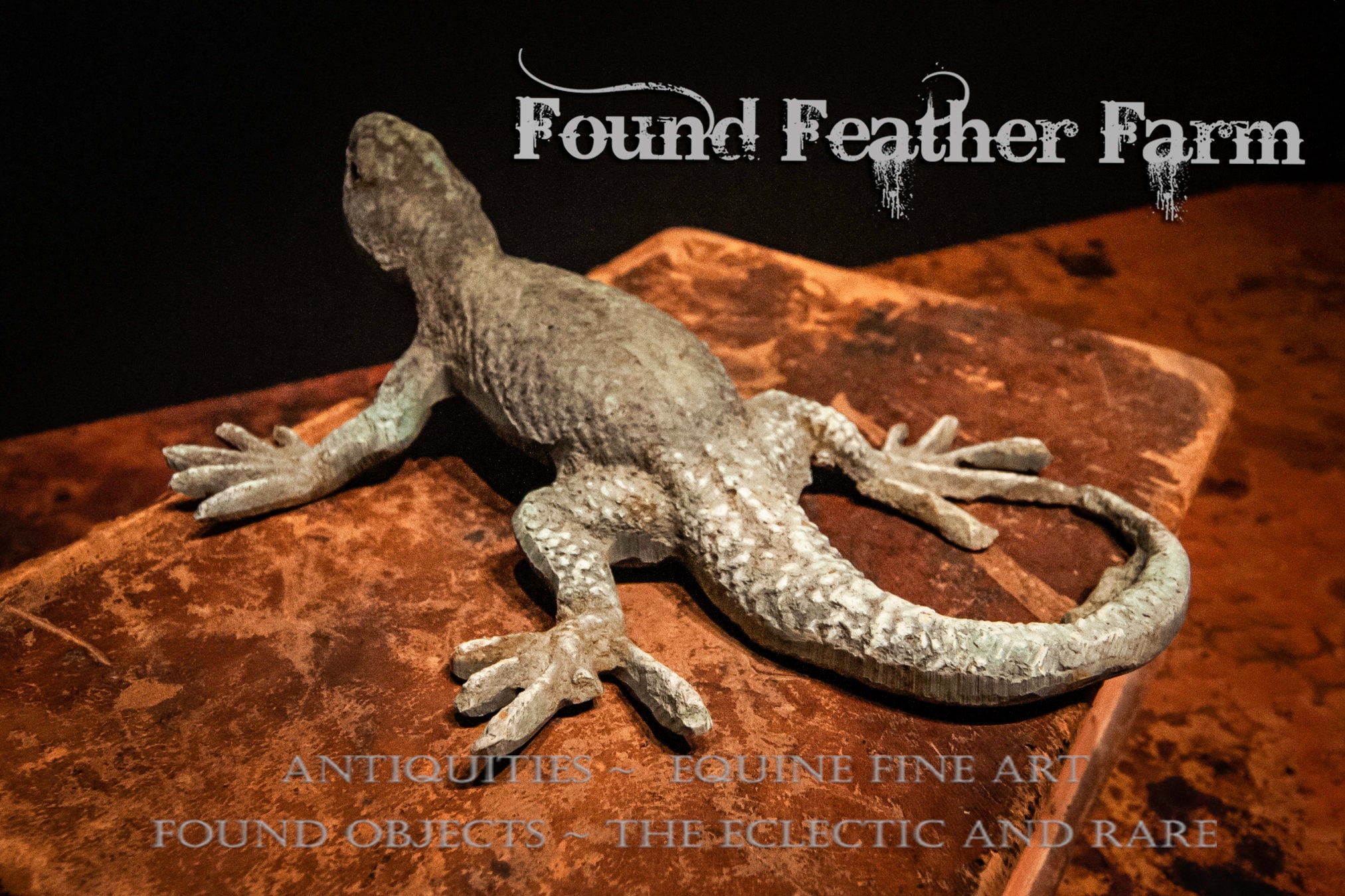 Handmade Solid Bronze Lizard with an Oxidized Green Patina