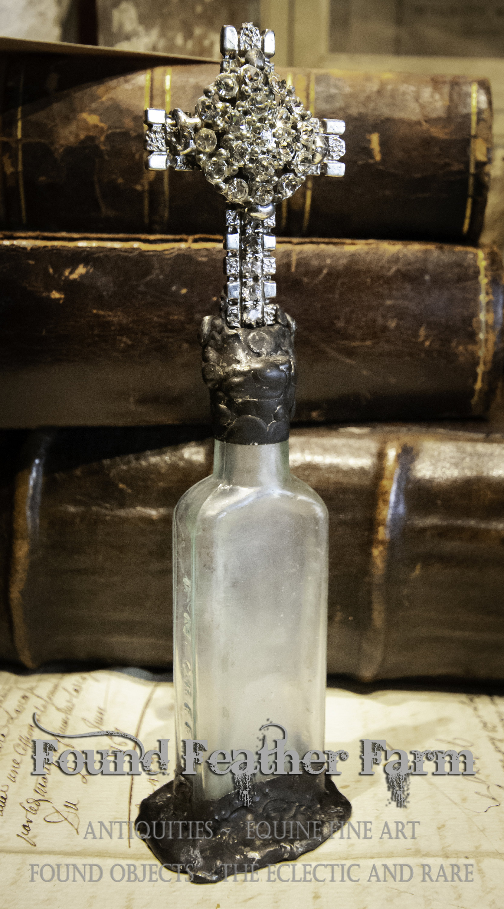 Handmade Glass Cross Bottle with a Circa 1872 Antique Milky Pale Mint ...