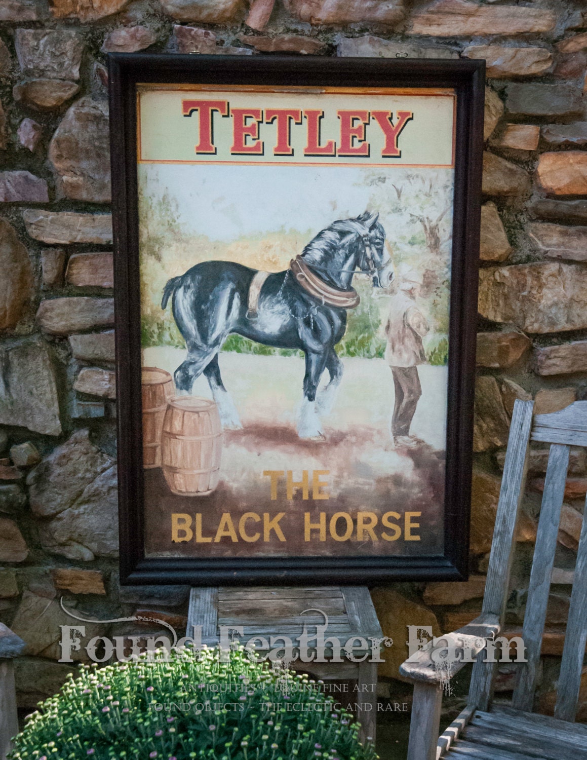 Authentic Antique Tetley Heritage 'The Black Horse' English Pub Sign