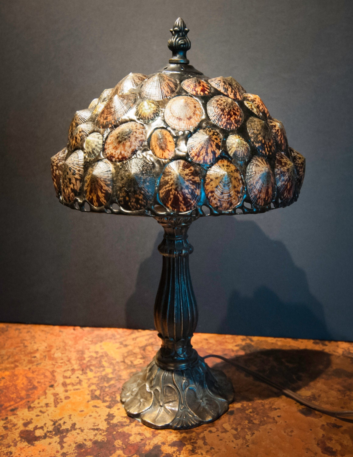 Amazing Vintage Lamp Handmade with Owl Limpet Sea Shells