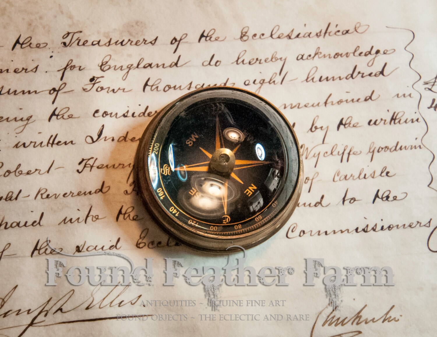 Small Vintage Glass and Antiqued Brass Domed Magifying Compass