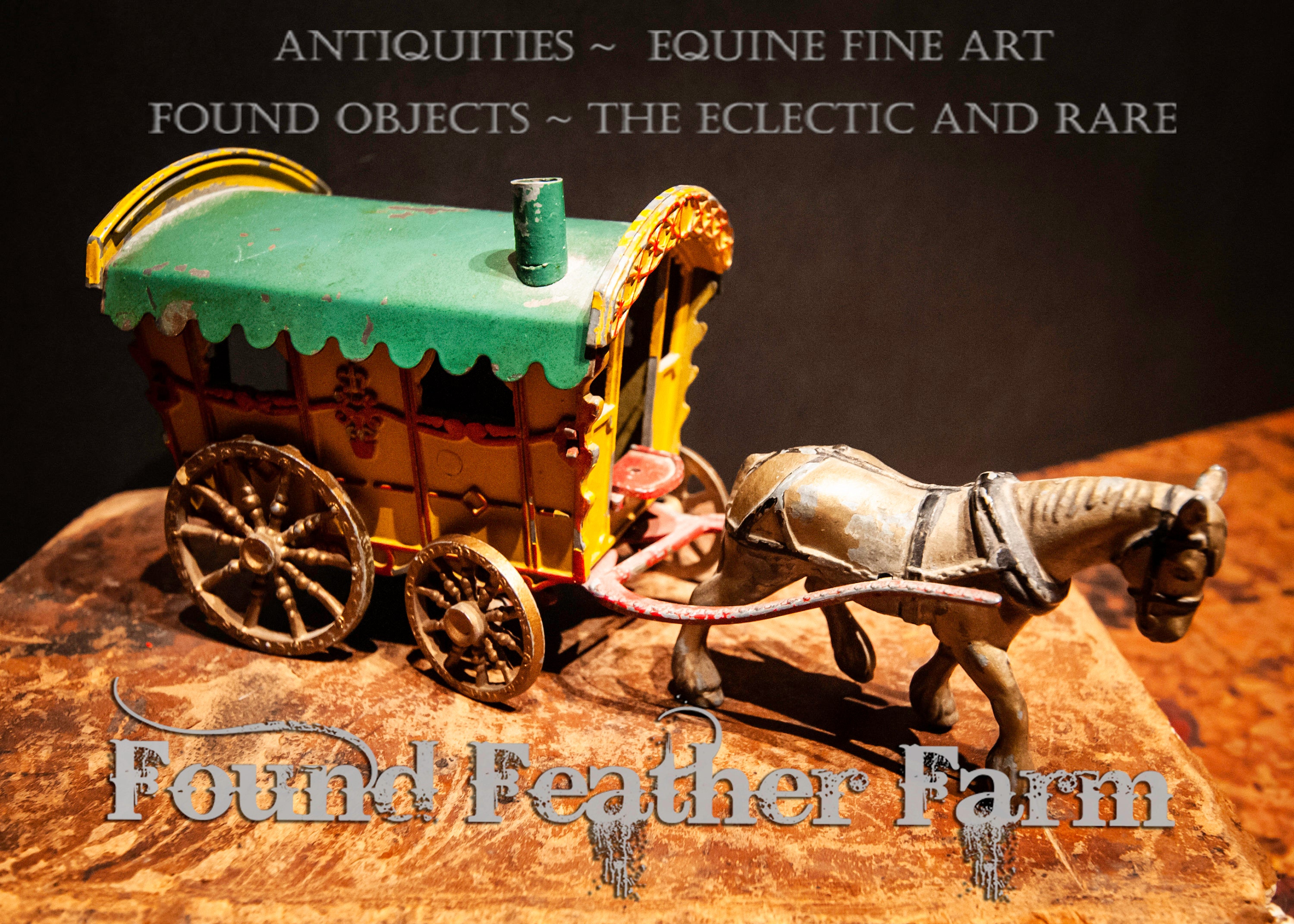 Rare Vintage Tin Gypsy Horse and Vardo from England
