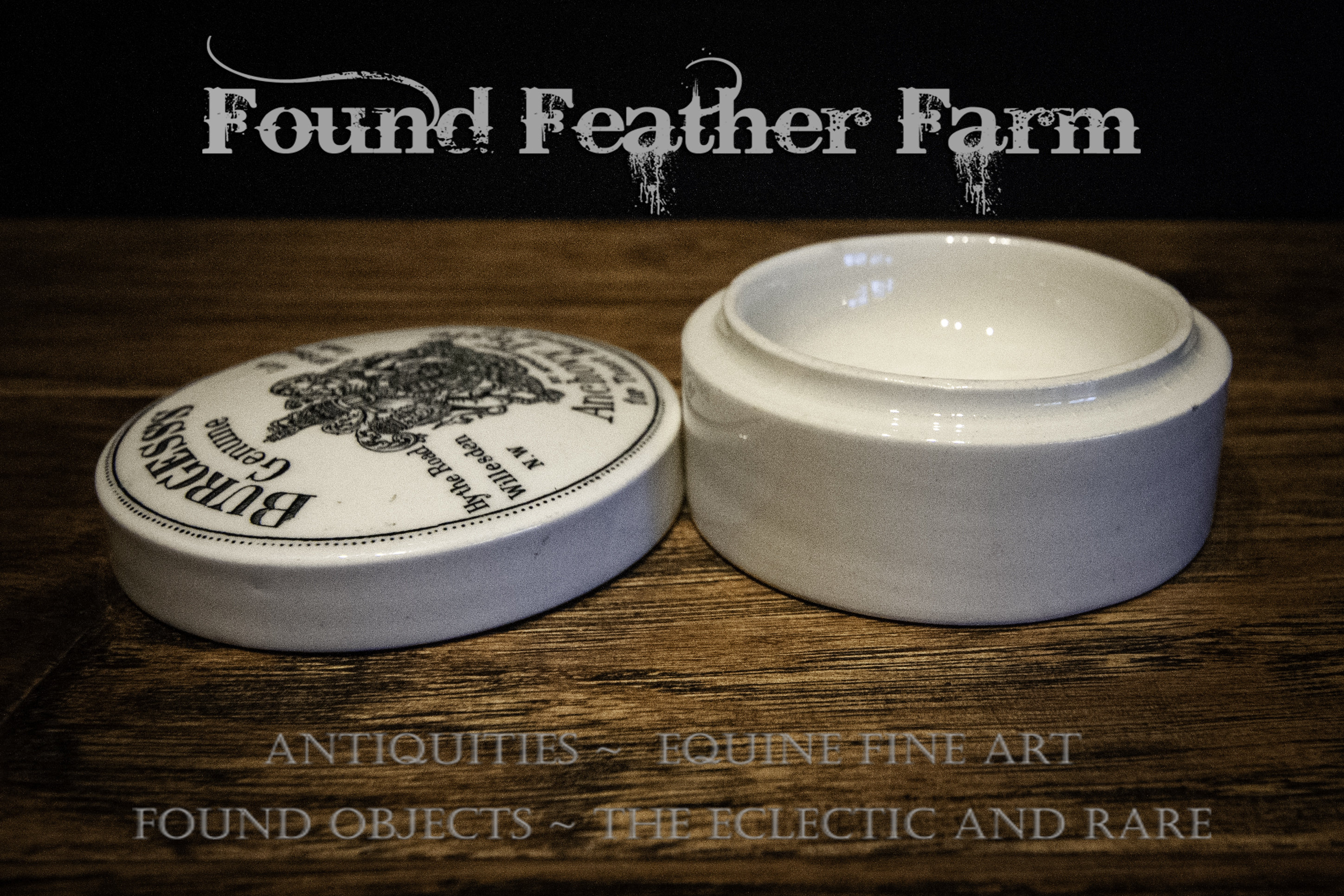 English Antique Prattware Burgess Anchovy Paste Jar and Lid