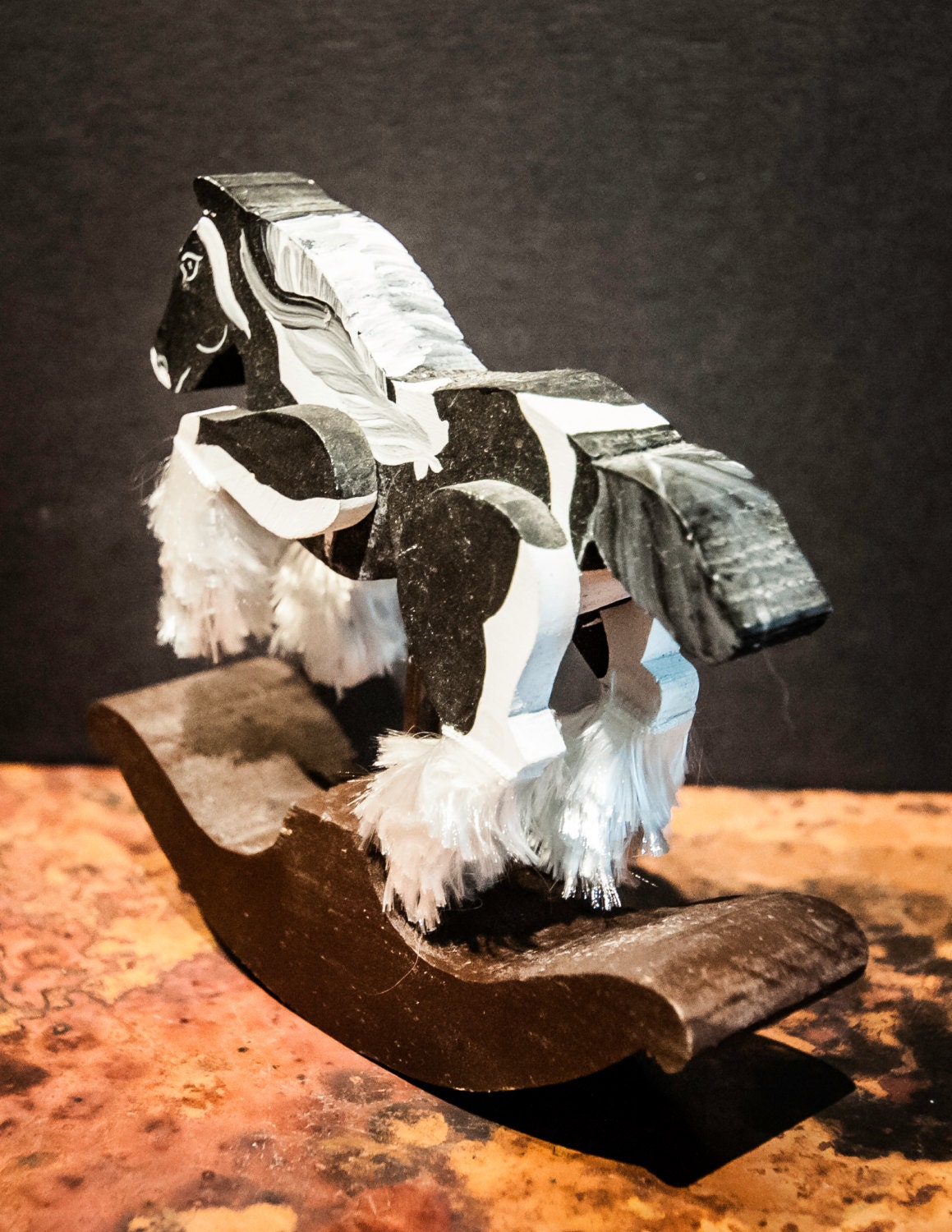 Handmade Wooden Gypsy Rocking Horse Brown Base