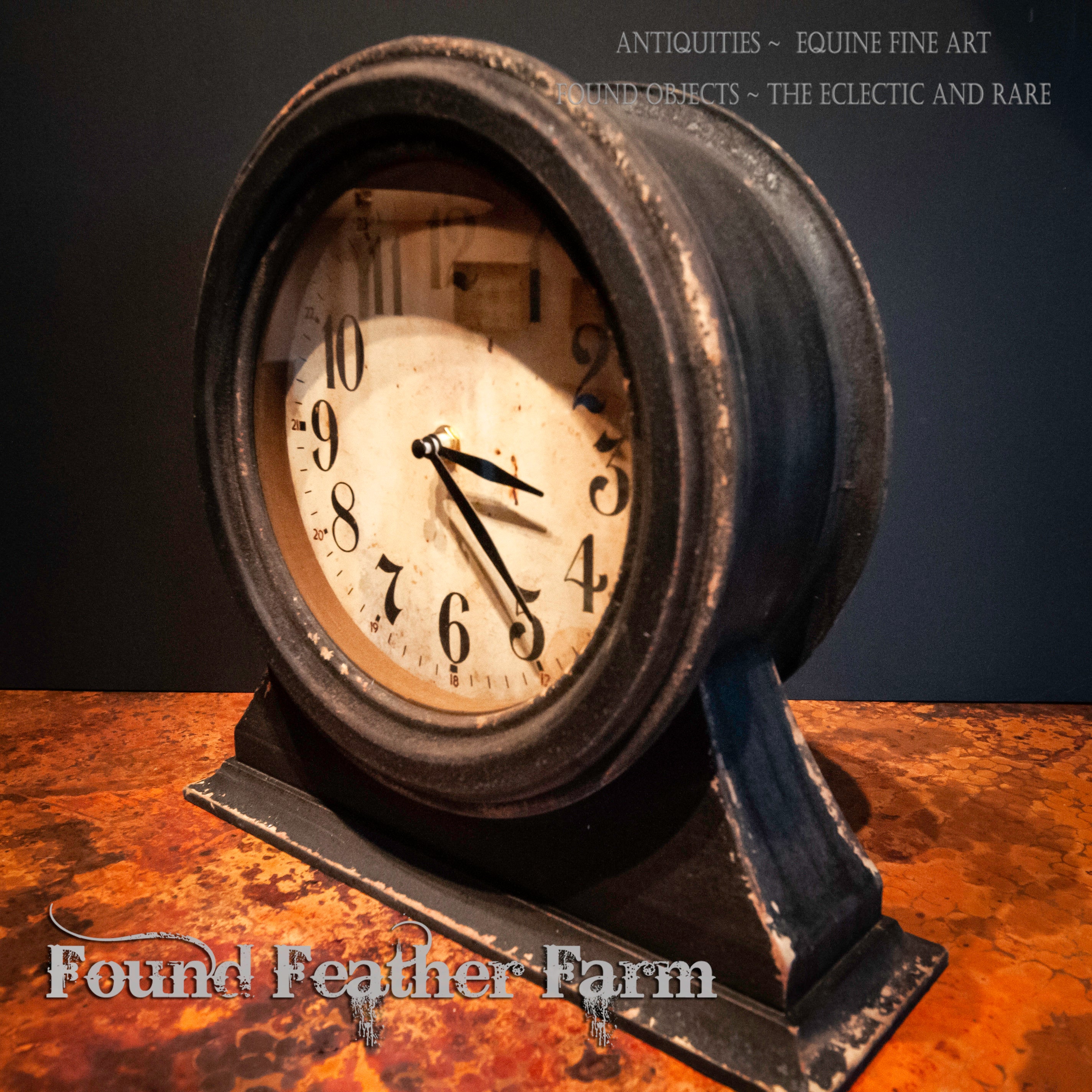Beautiful Reproduction Distressed Black Mantle Clock with Parchment Face