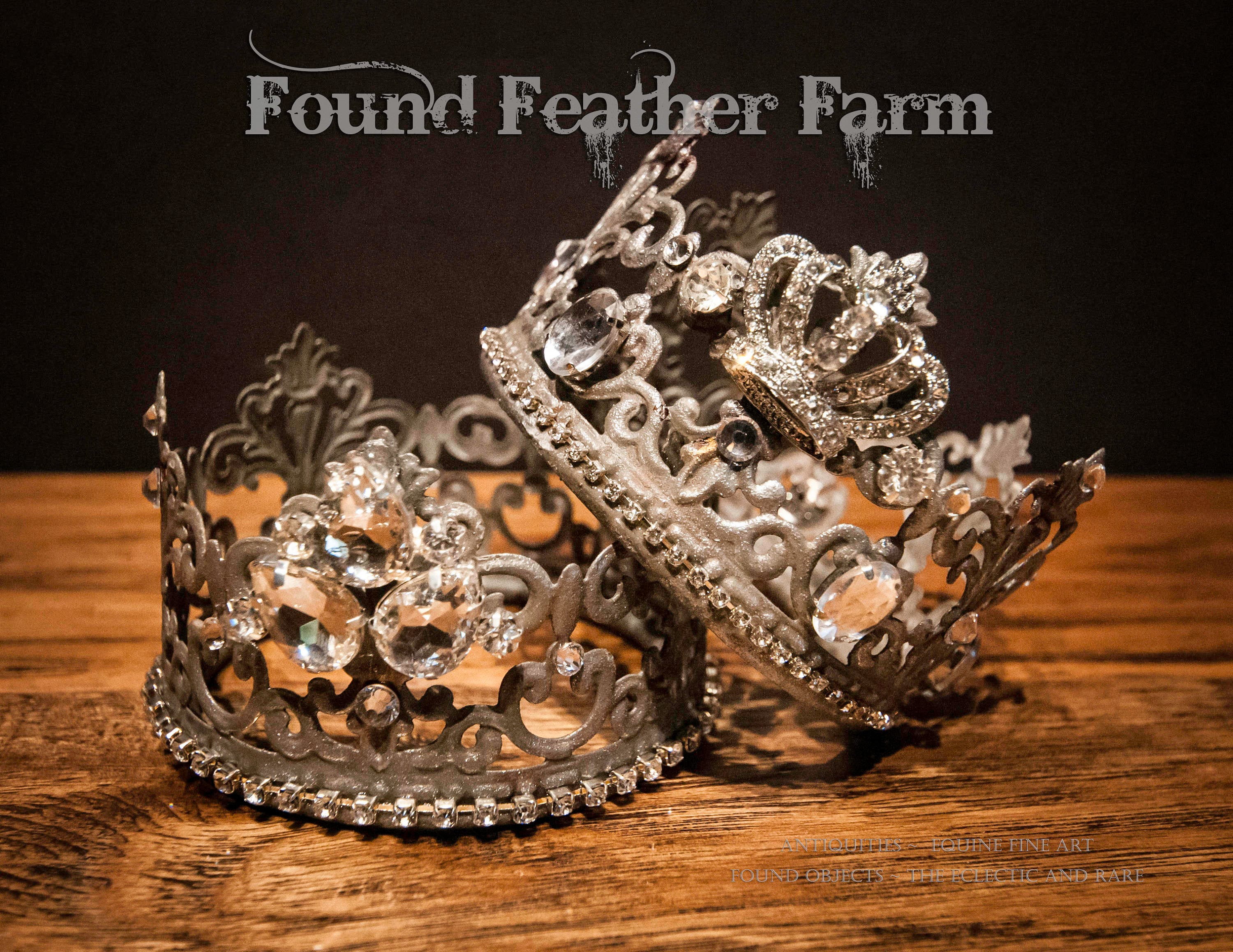 Stunning Medium Handmade Embellished Tin Crown with Vintage Jewels