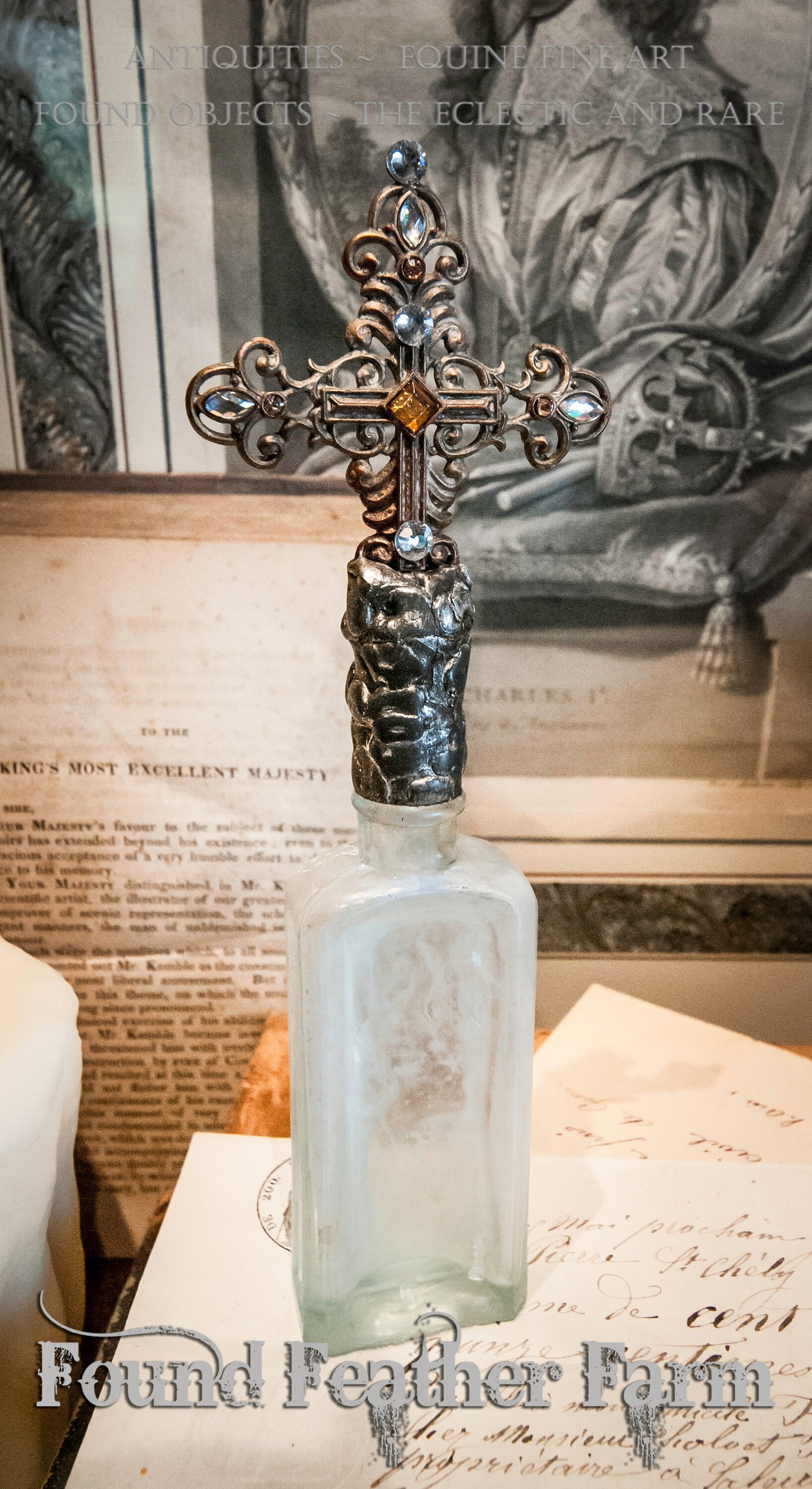 Handmade Antique Glass Cross Bottle ~ Unearthed Artifact Series
