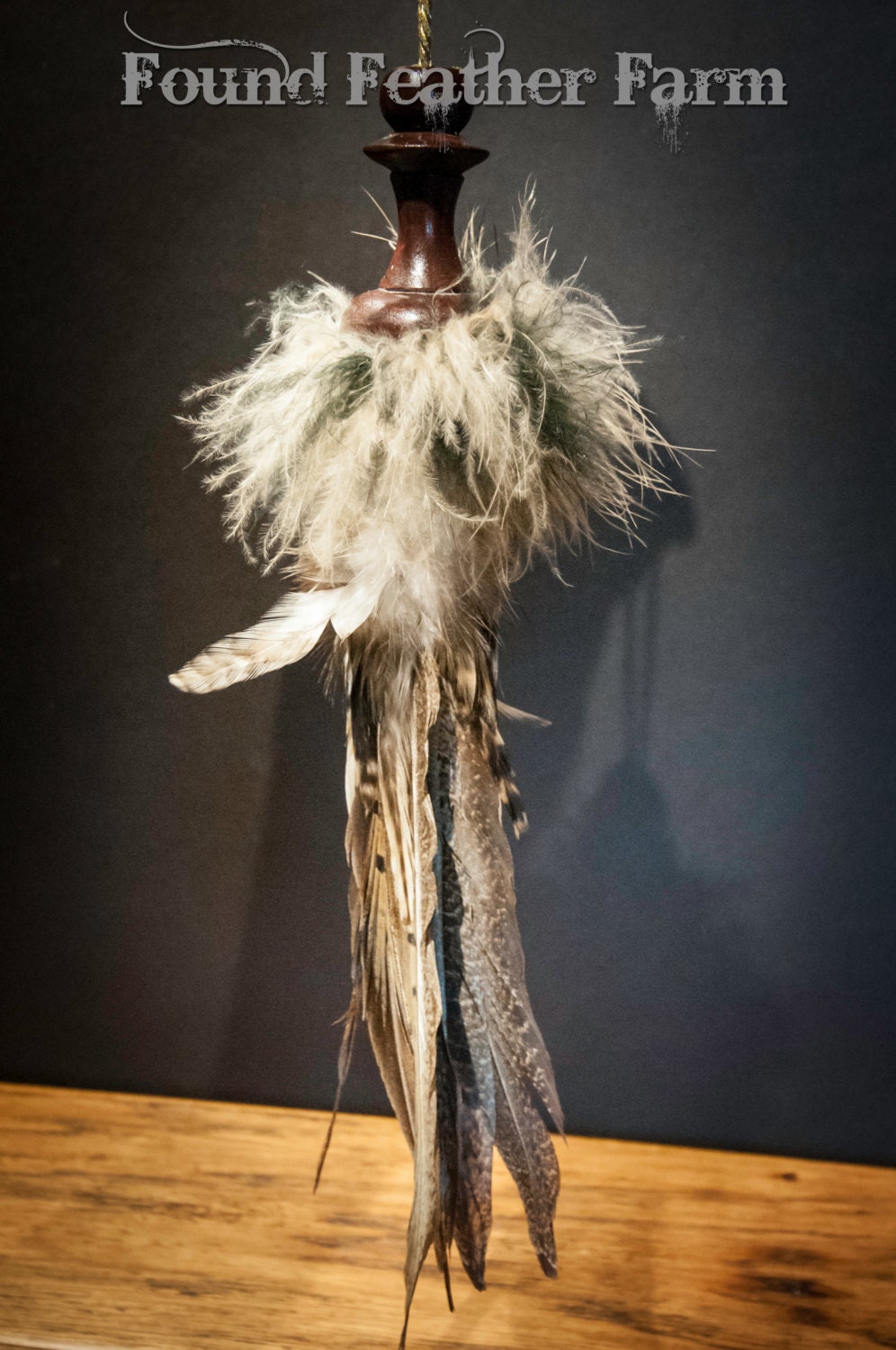 A Vintage Handmade Feather Tassel with Natural Pheasant Feathers