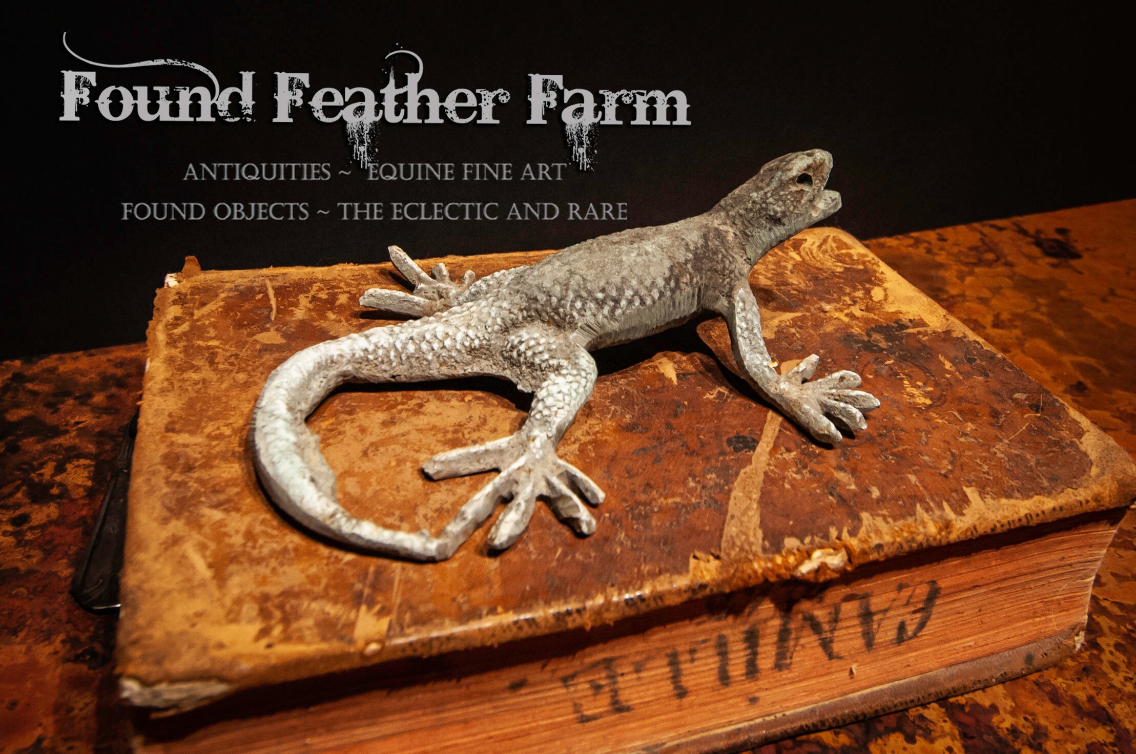 Handmade Solid Bronze Lizard with an Oxidized Green Patina