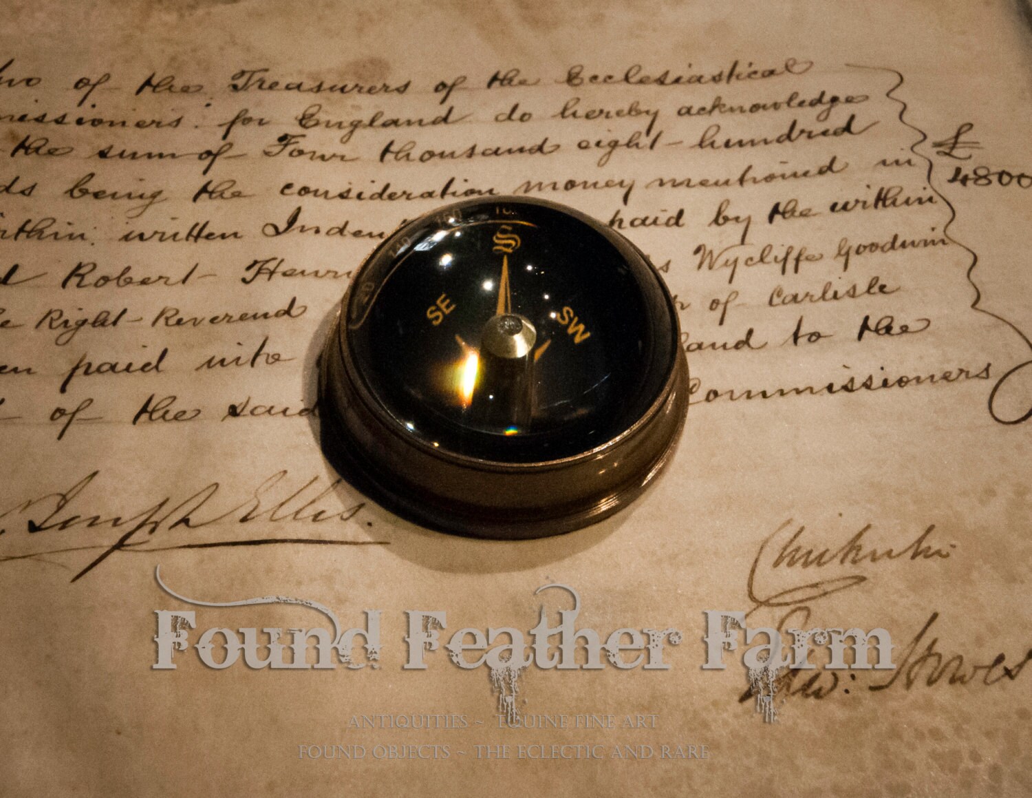 Small Vintage Glass and Antiqued Brass Domed Magifying Compass