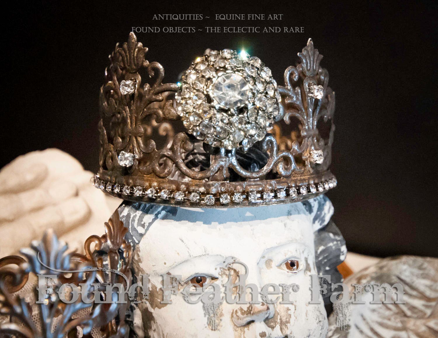 Stunning Medium Handmade Embellished Tin Crown with Vintage Jewels