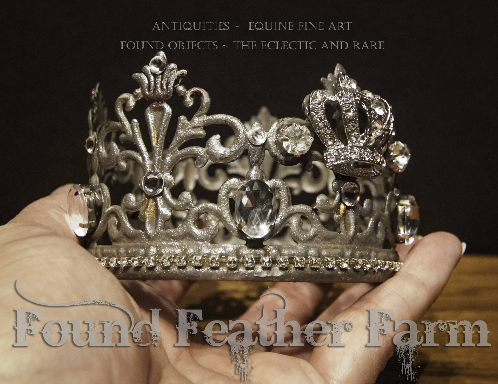 Stunning Medium Handmade Embellished Tin Crown with Vintage Jewels