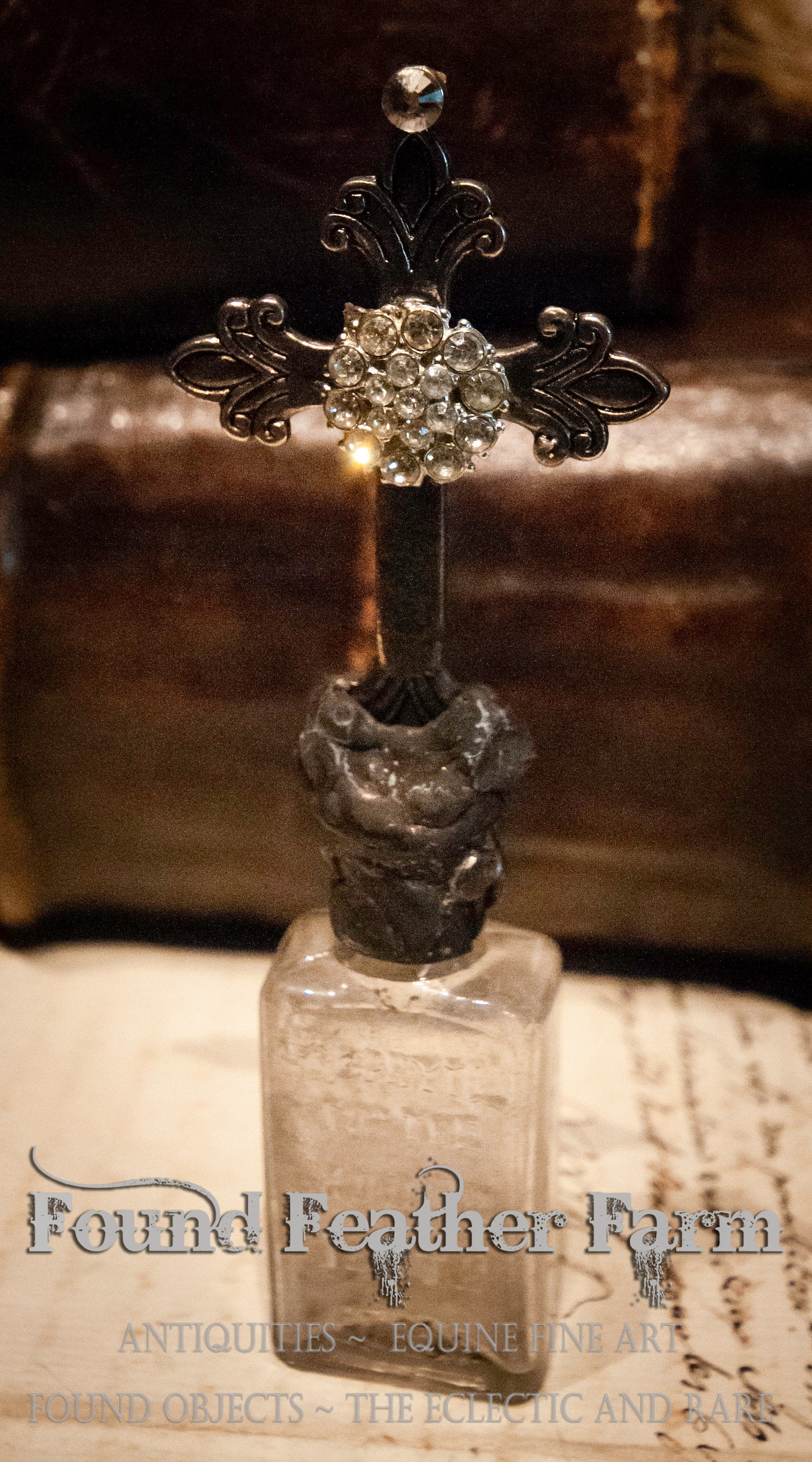 Handmade Glass Cross Bottle with an Early 1900's era Antique Square ...