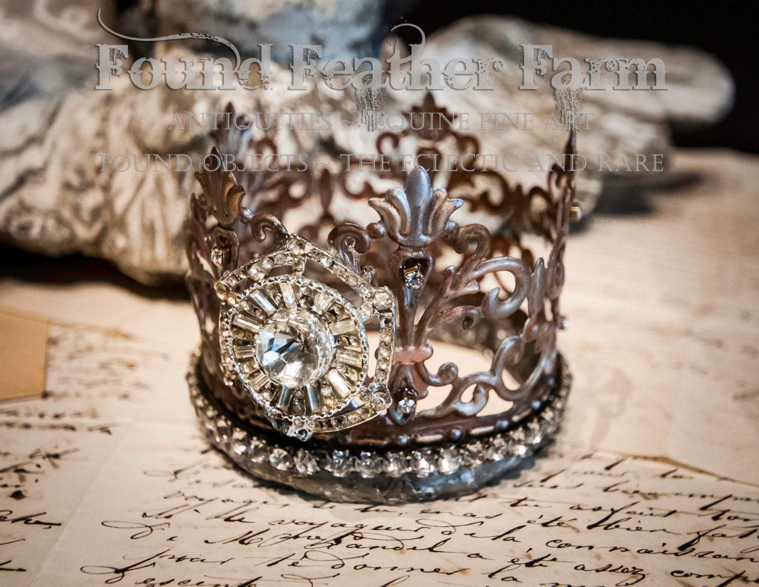 Fantastic Handmade Embellished Tin Crown with Sparkling Vintage Jewels