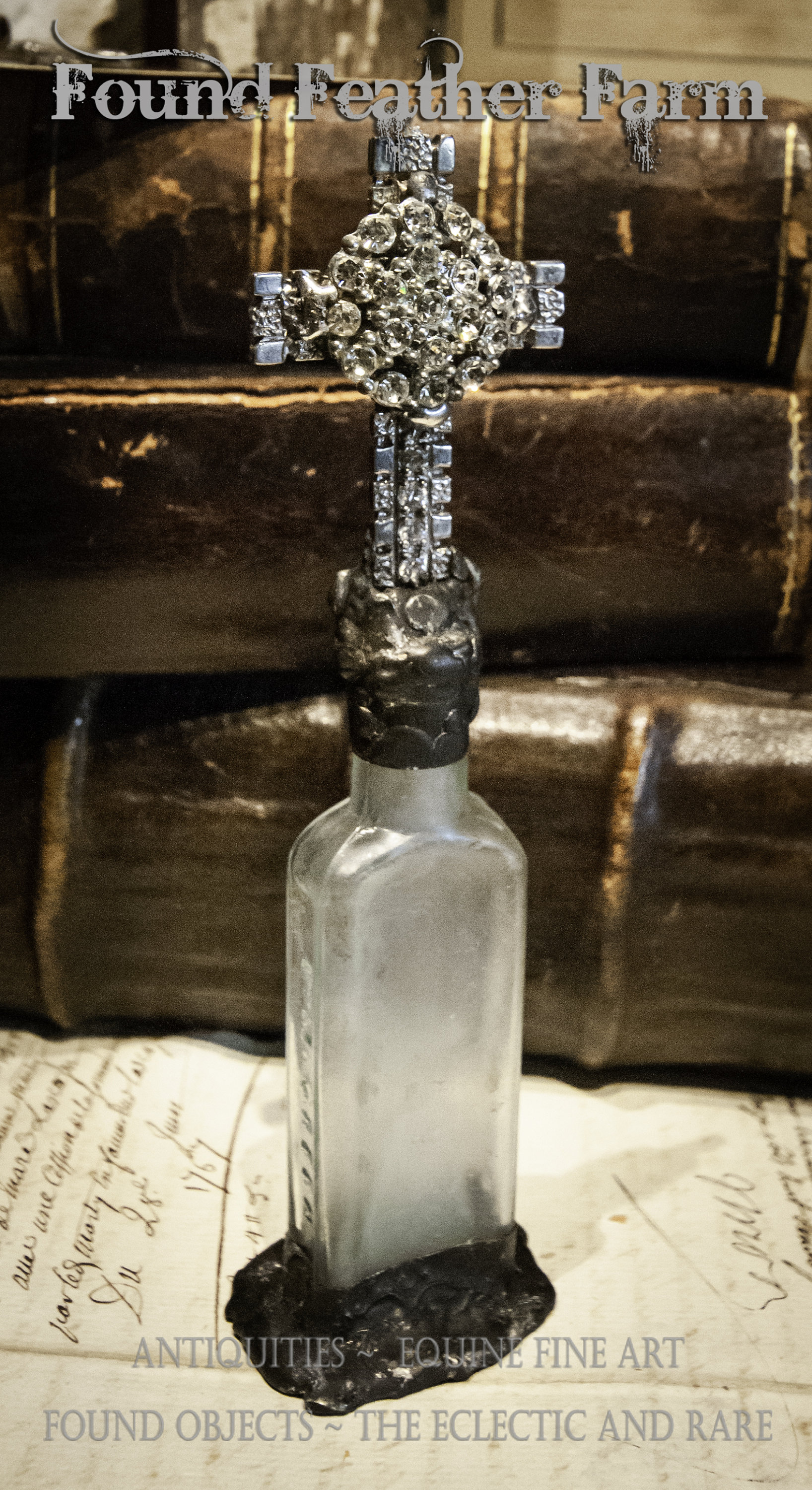 Handmade Glass Cross Bottle with a Circa 1872 Antique Milky Pale Mint ...