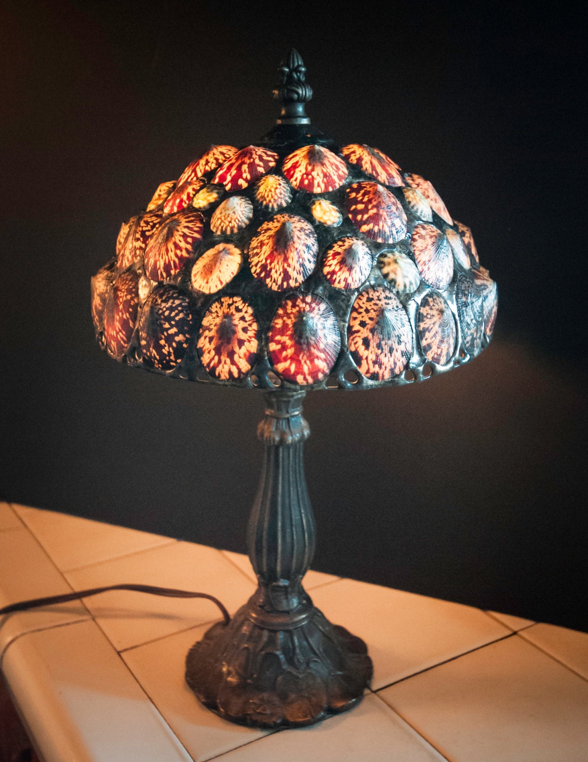 Amazing Vintage Lamp Handmade with Owl Limpet Sea Shells