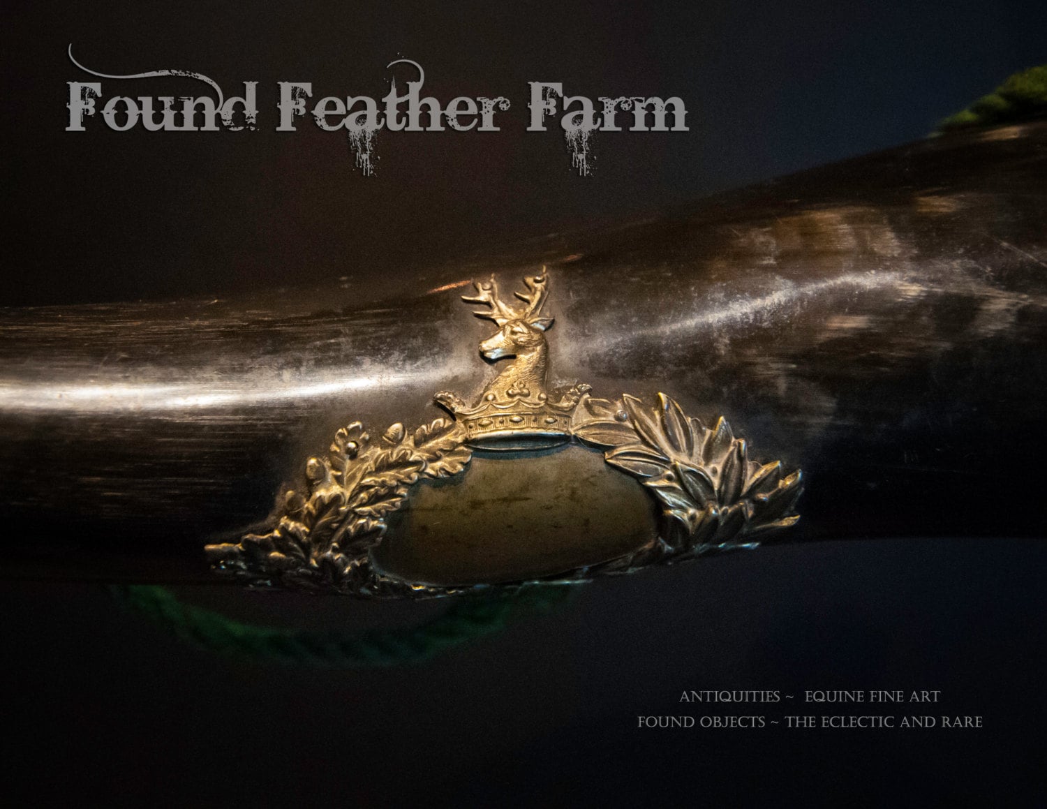 Spectacular Antique British Heraldic Stag Hunting Horn from the Late 1800's