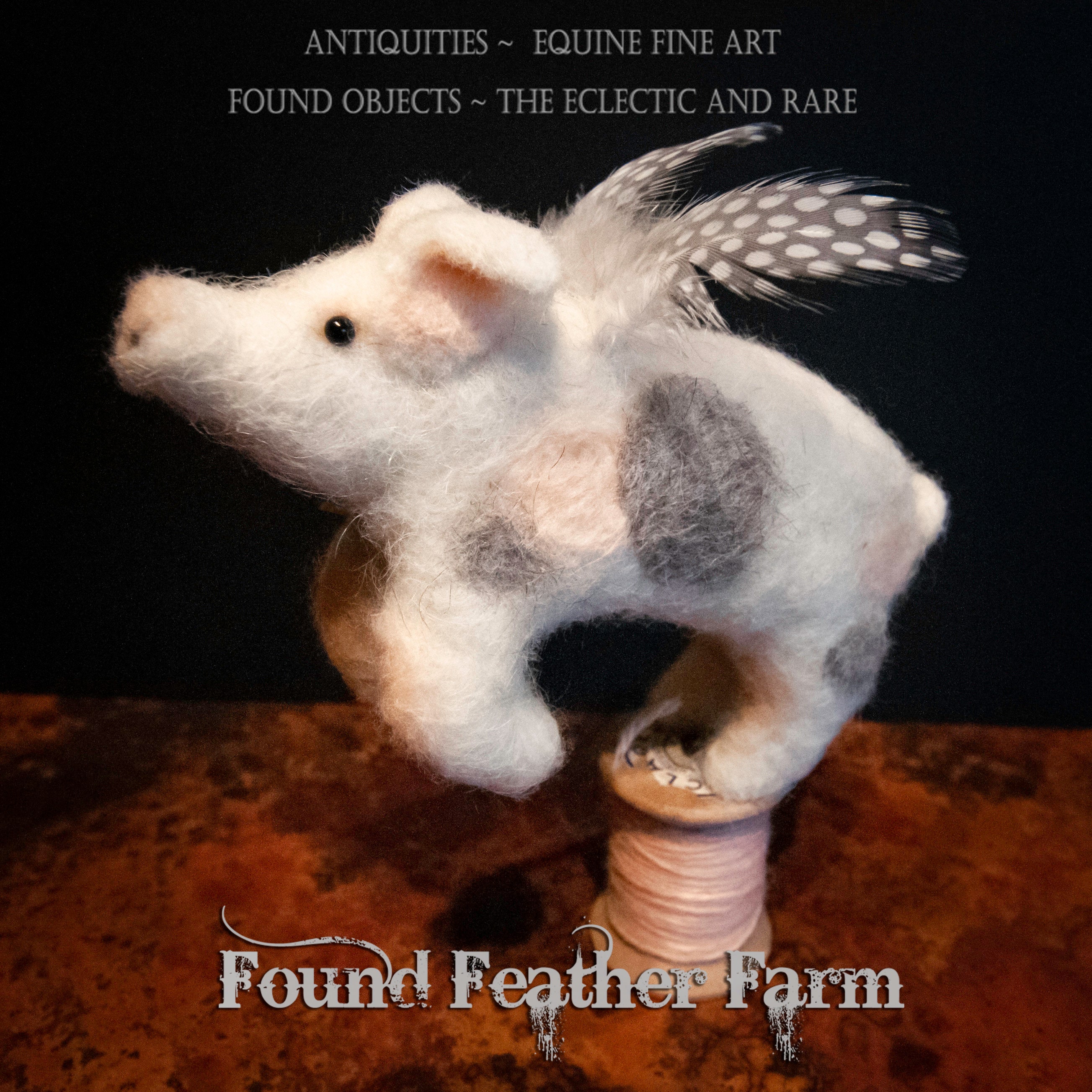 Adorable Handmade Needle Felted Grey and White Spotted Flying Pig on a ...