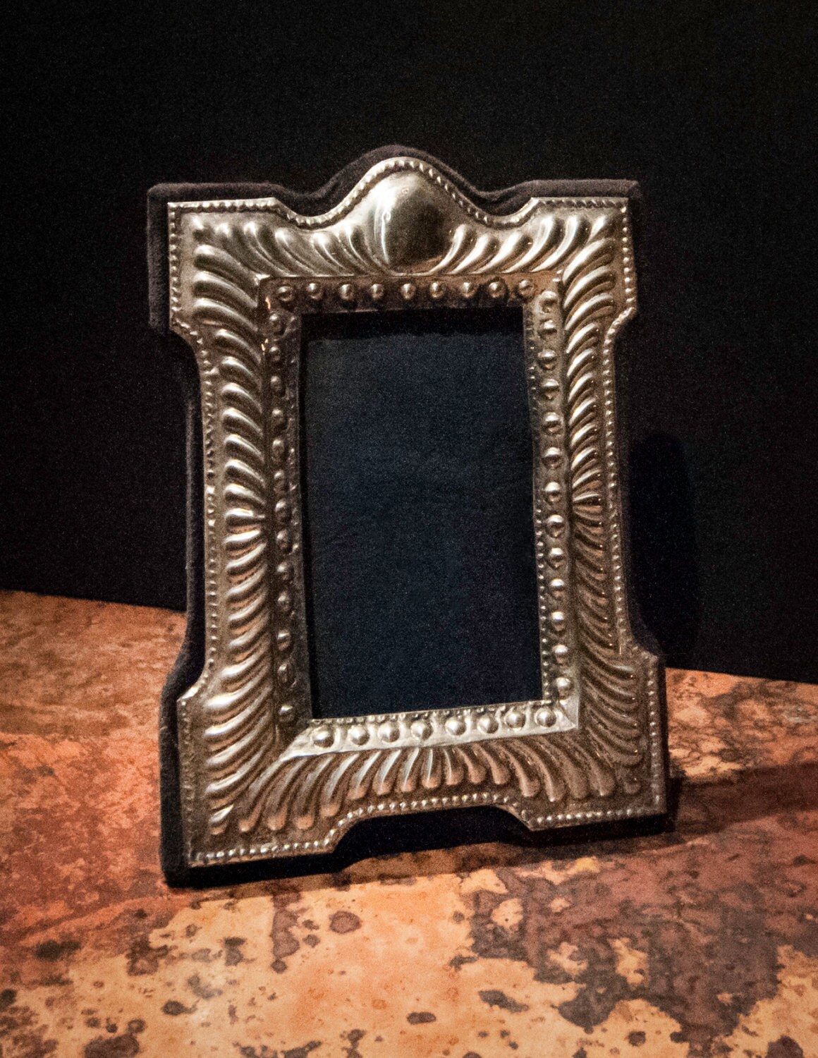 Fine English Small Vintage Sterling Silver Repousse Photo Frame
