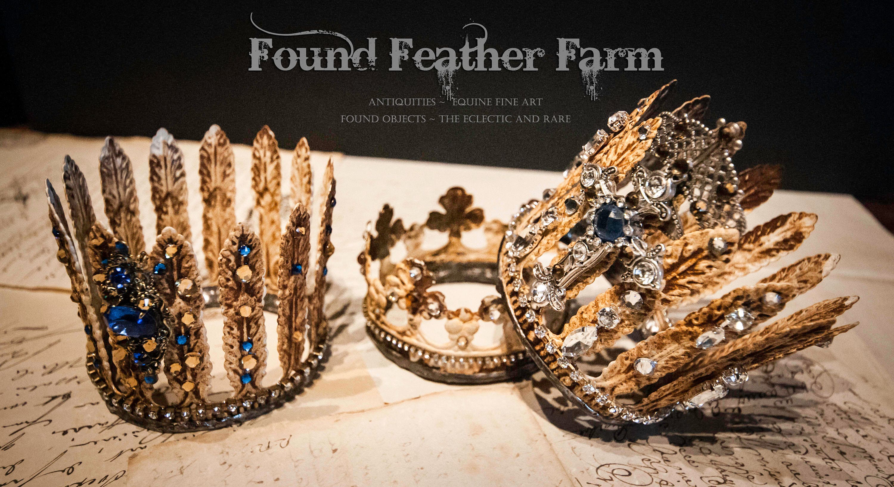 Handmade Embellished Rusted Creme Acanthus Tin Crown with Crystal Cross ...