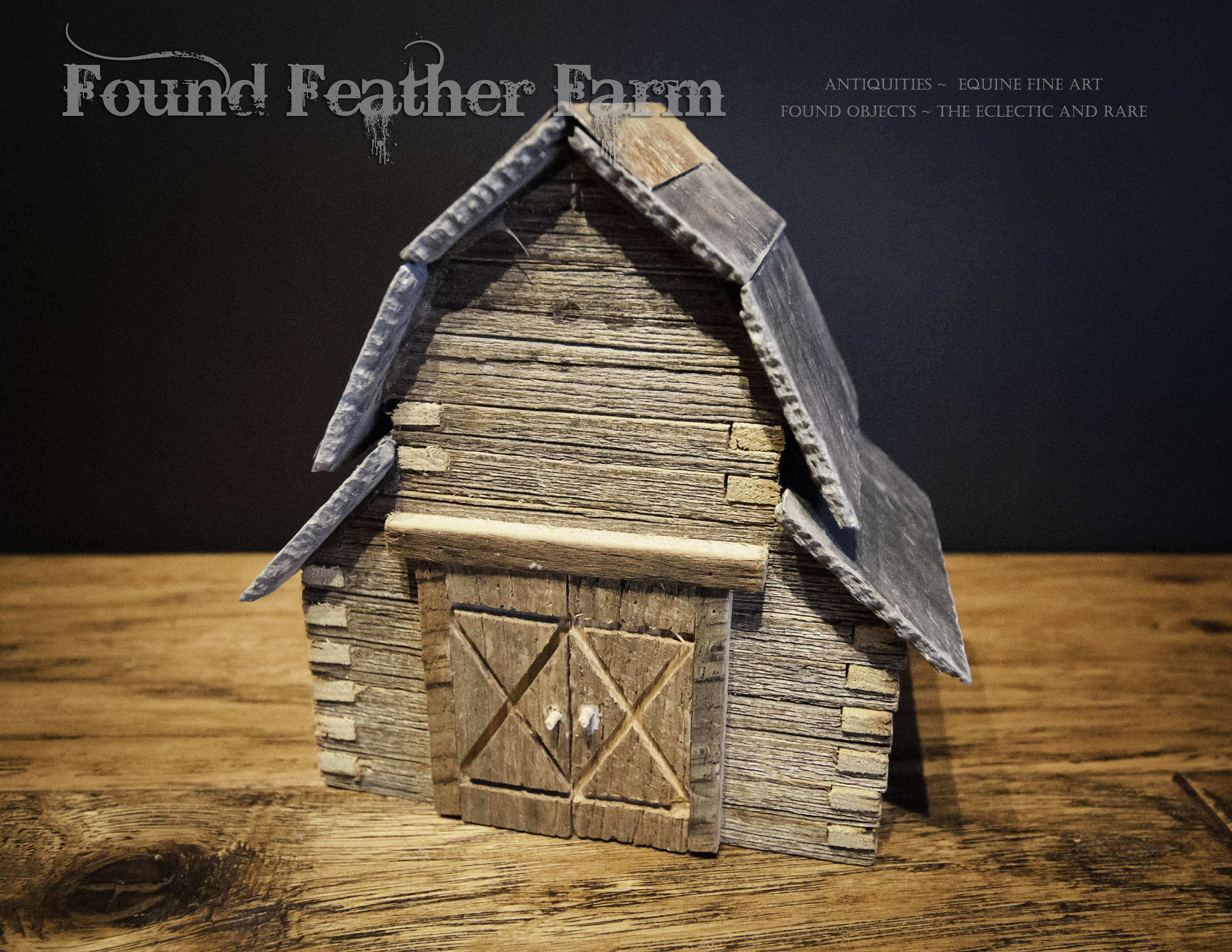 Handmade Miniature Log Barn with Slate Roof