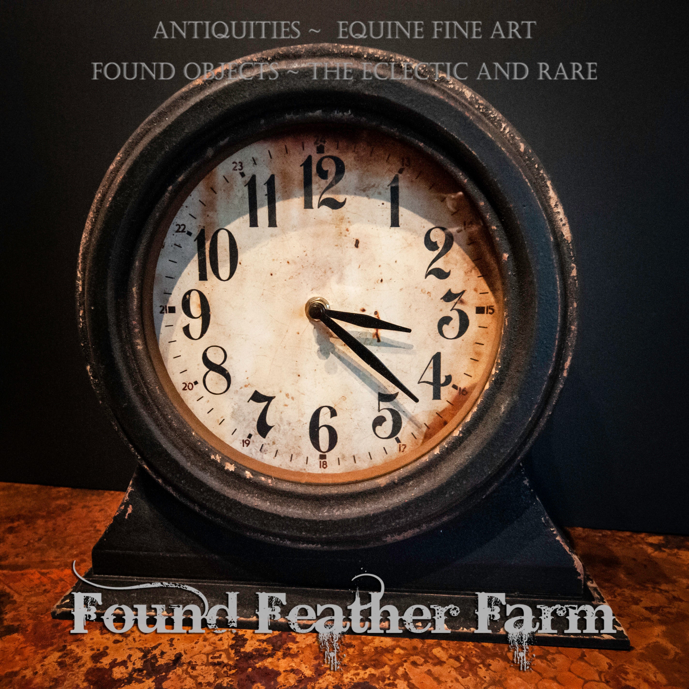 Beautiful Reproduction Distressed Black Mantle Clock with Parchment Face